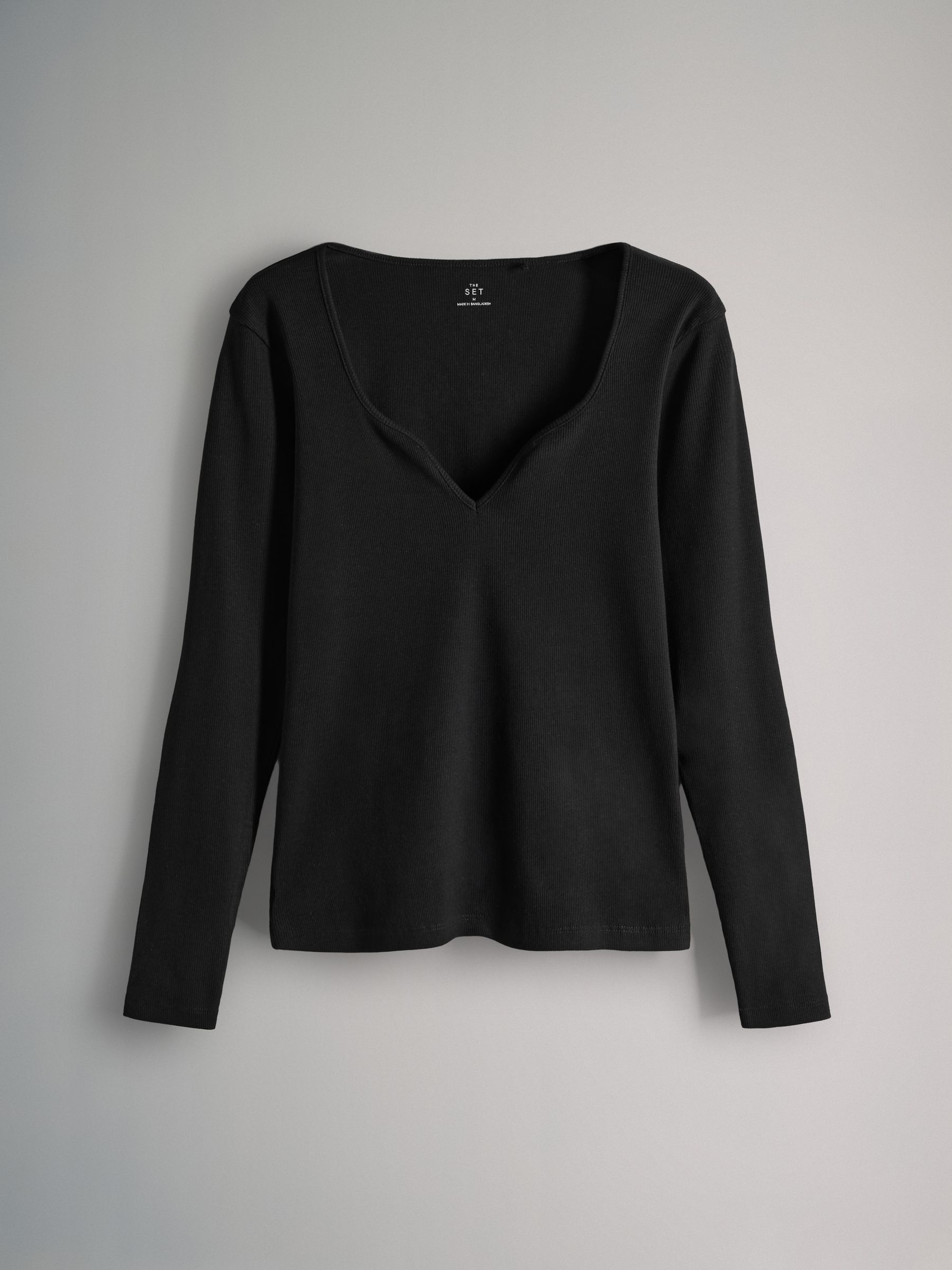Buy The Set 3 Pack Sweetheart Neckline Long Sleeve Rib T-Shirts Black ...
