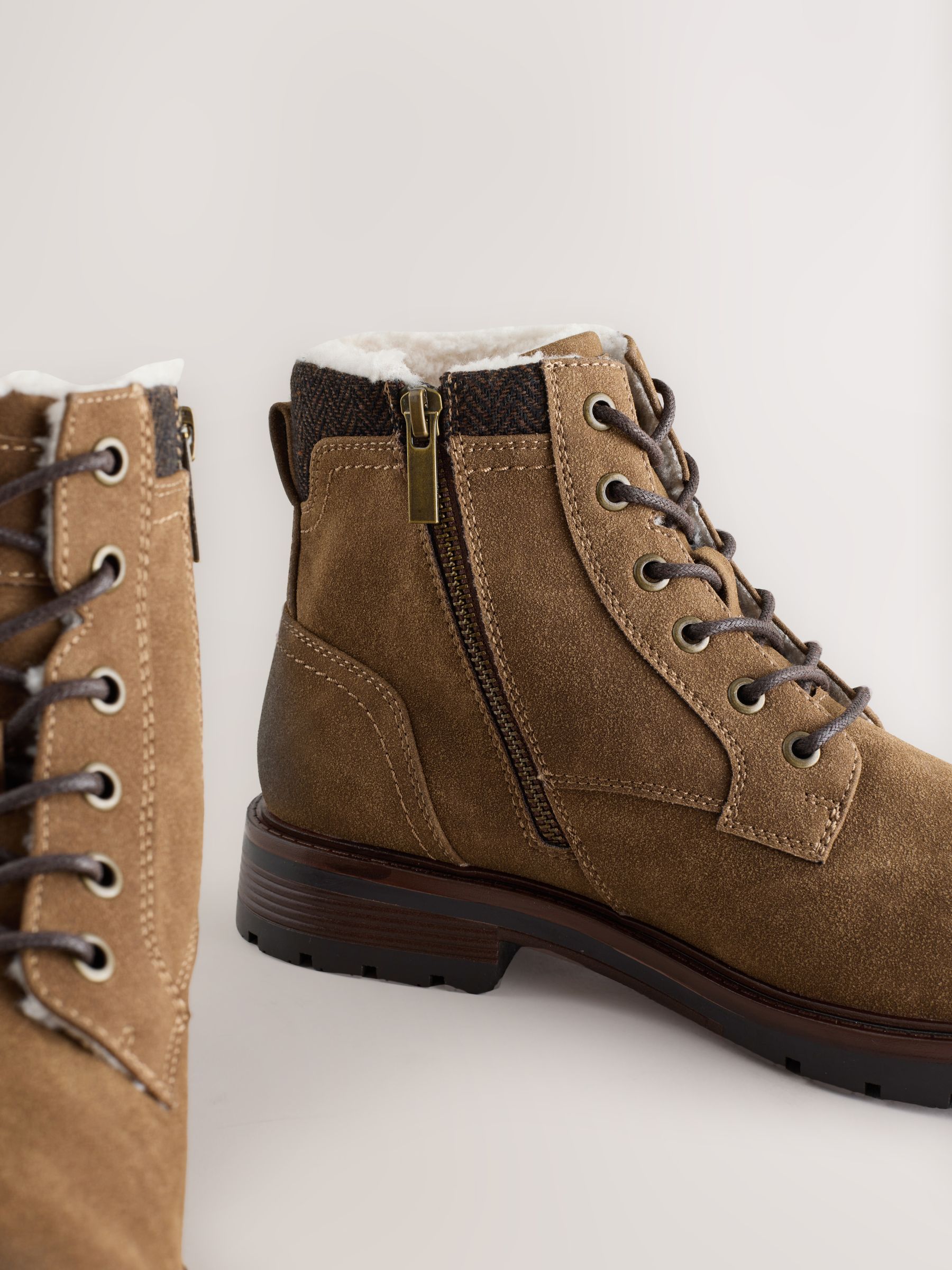 Buy Tan Brown Tall Borg Lined Zip-Up Boots from the Next UK online shop
