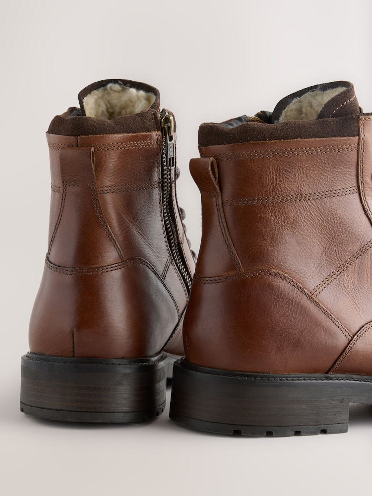 Buy Tan Brown Leather Zip-Up Borg Lined Boots from Next Kazakhstan