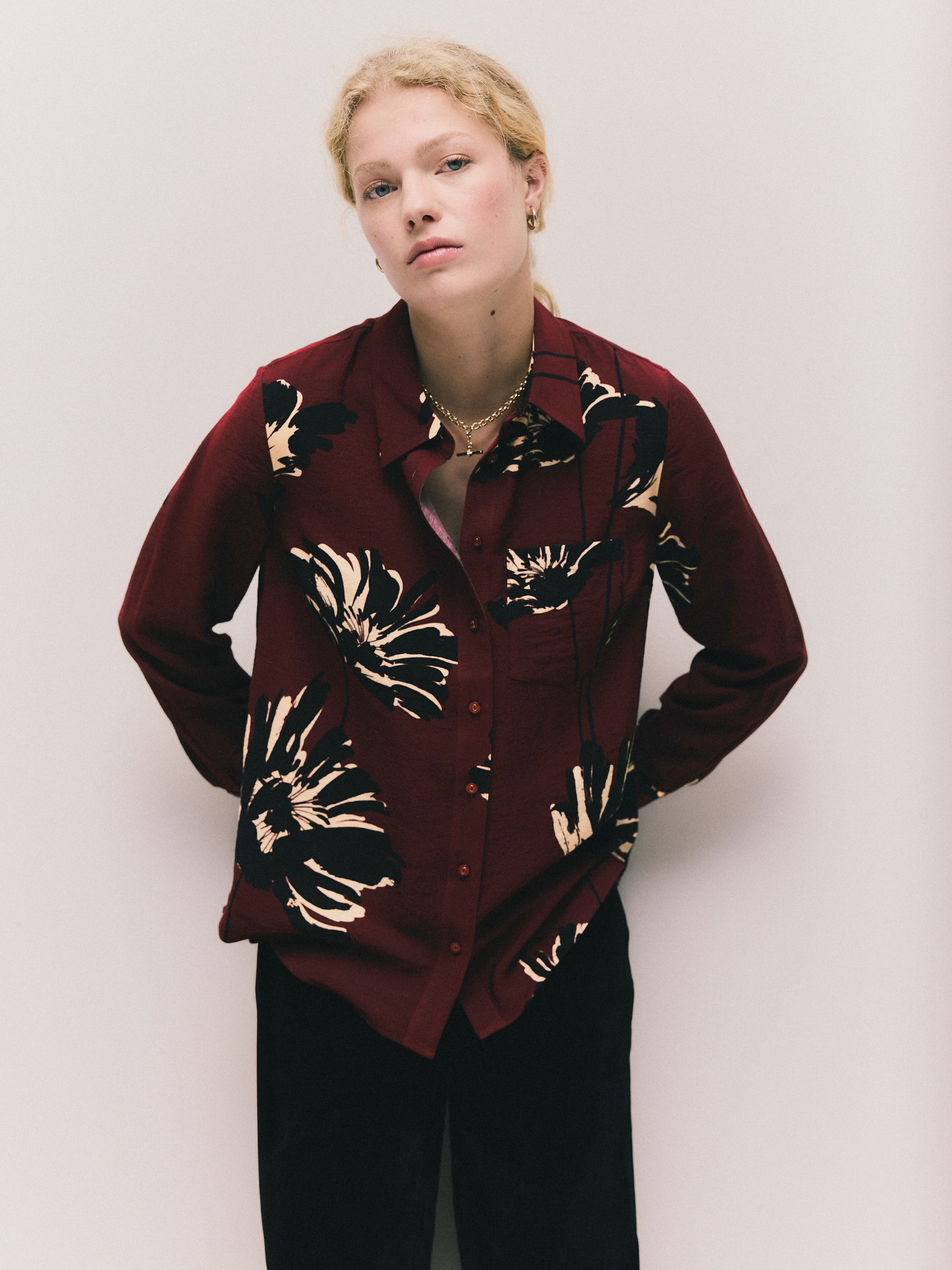 Buy Burgundy Red Floral Long Sleeve Button Down Shirt from Next Saudi ...