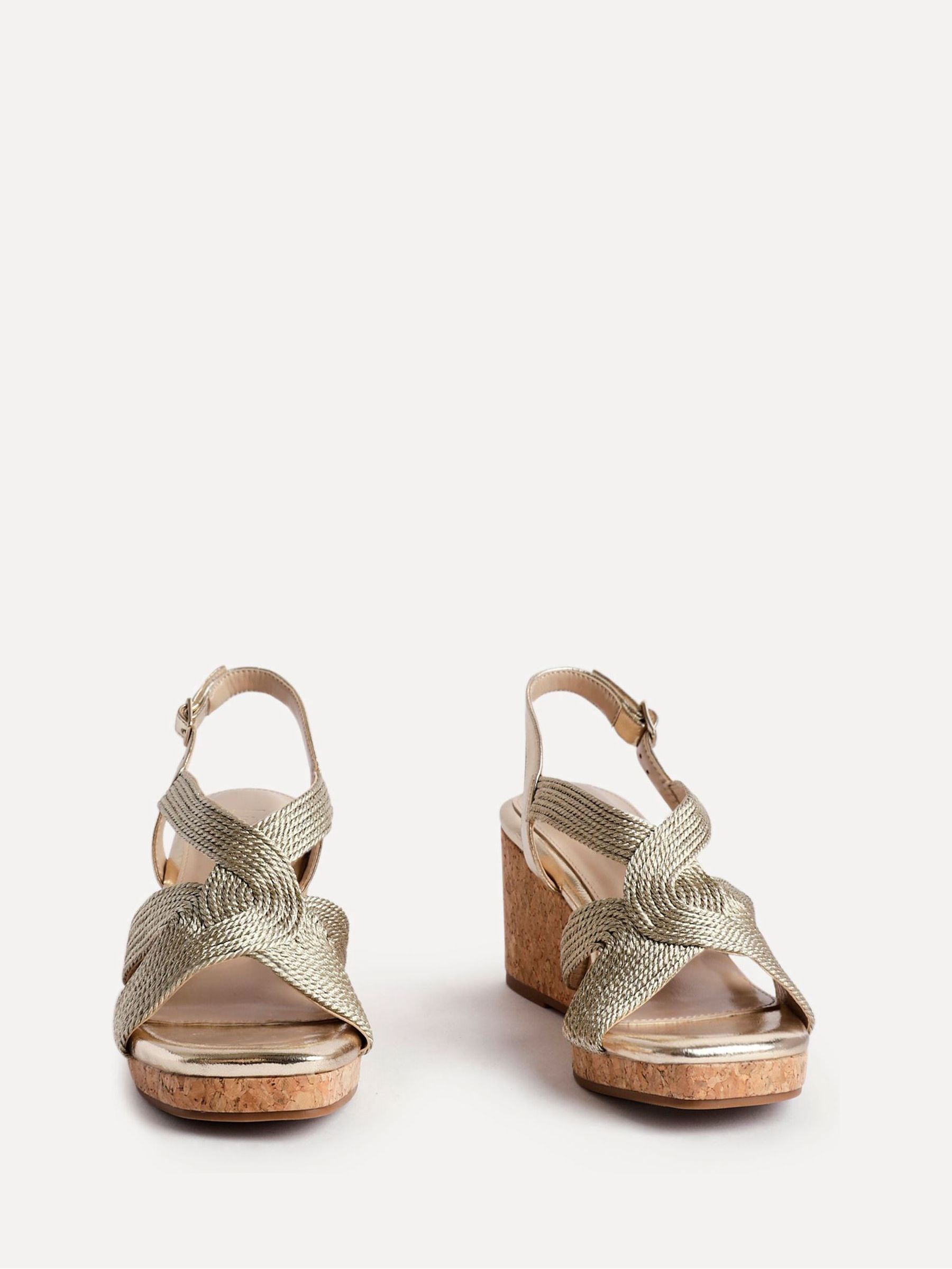 Buy Linzi Gold Destined Cork Wedges With Crossover Textured Straps from ...