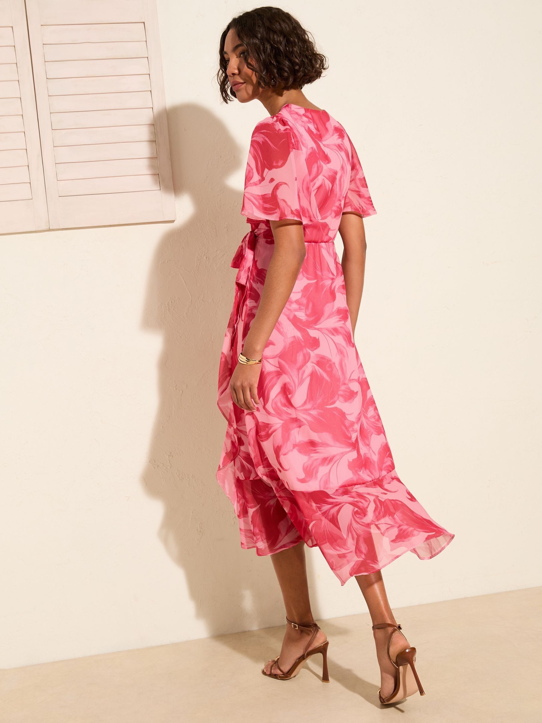 Buy Friends Like These Pink Floral Chiffon Mix Flutter Sleeve Wrap ...