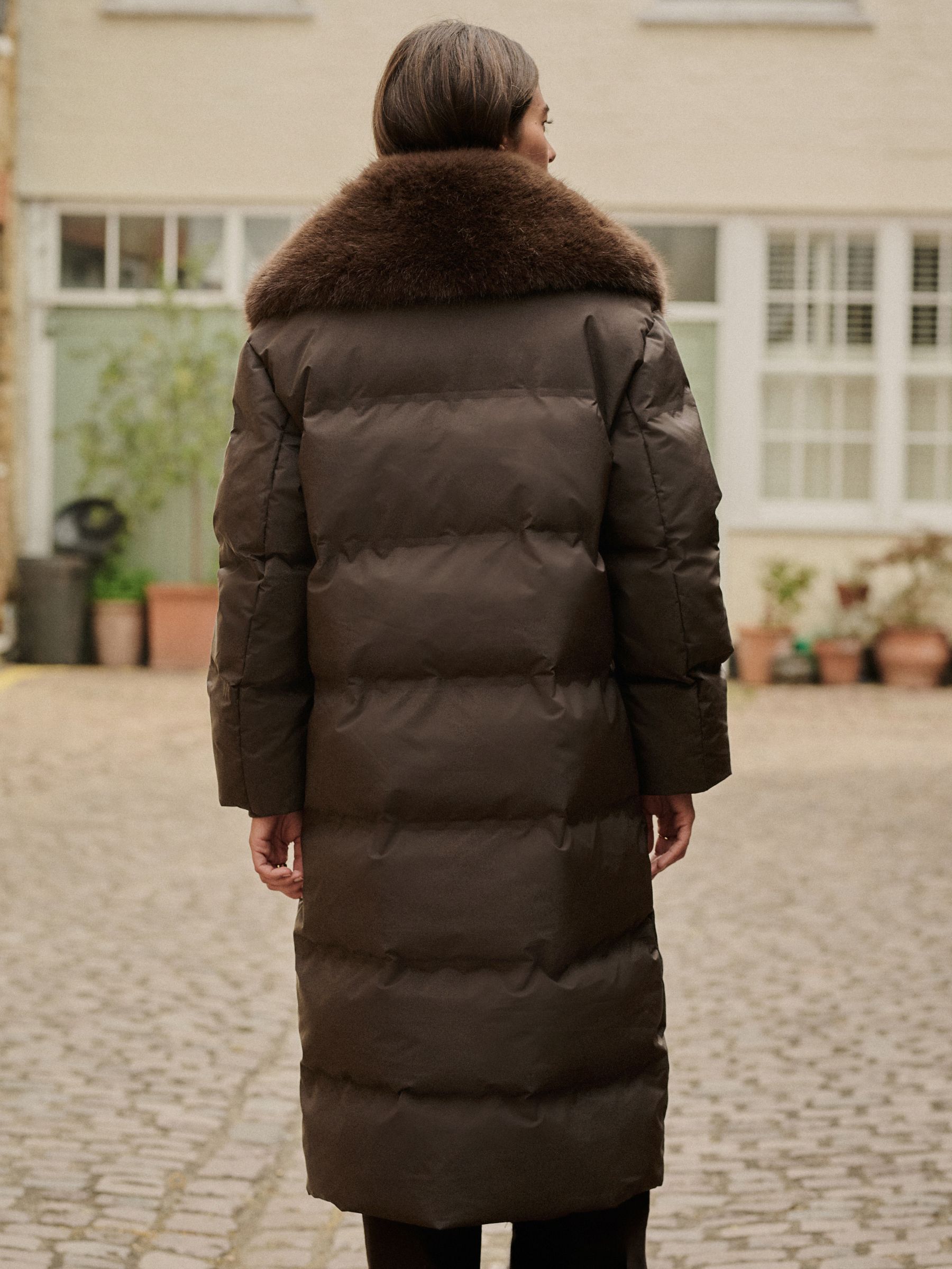 Buy Chocolate Brown Premium Longline Padded Coat with Faux Fur Collar ...