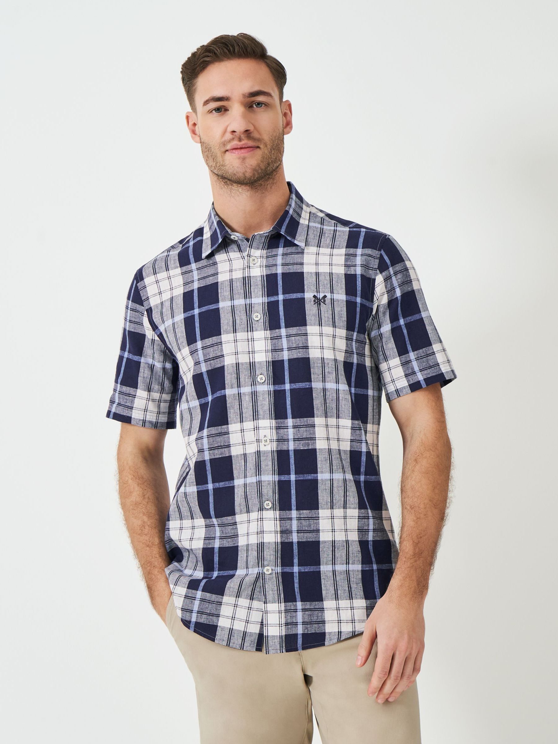 Buy Crew Clothing Blue Short Sleeve Check Linen Shirt from the Next UK ...