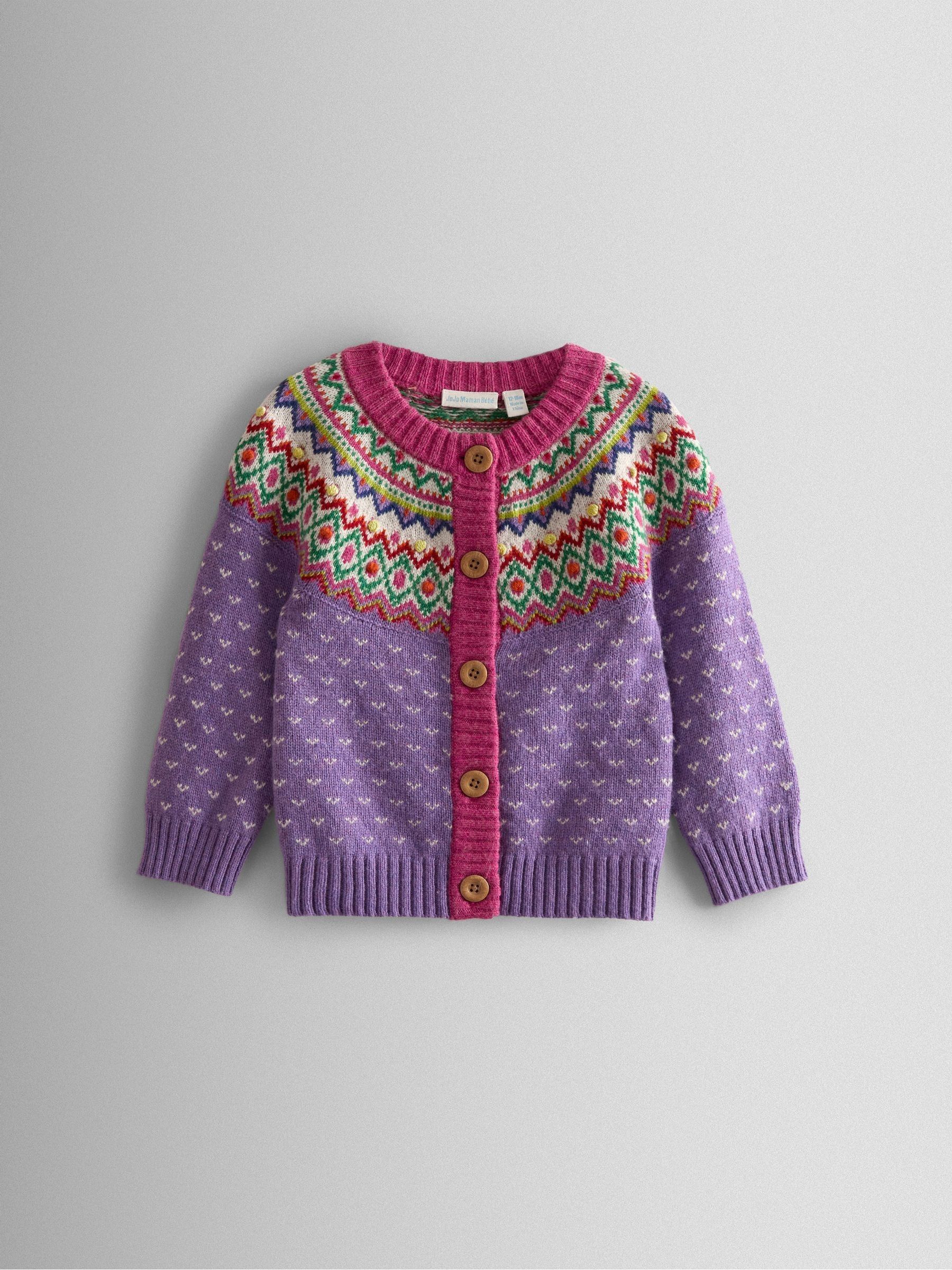 Buy JoJo Maman Bébé Lilac Purple Bright Fair Isle Cardigan from Next ...