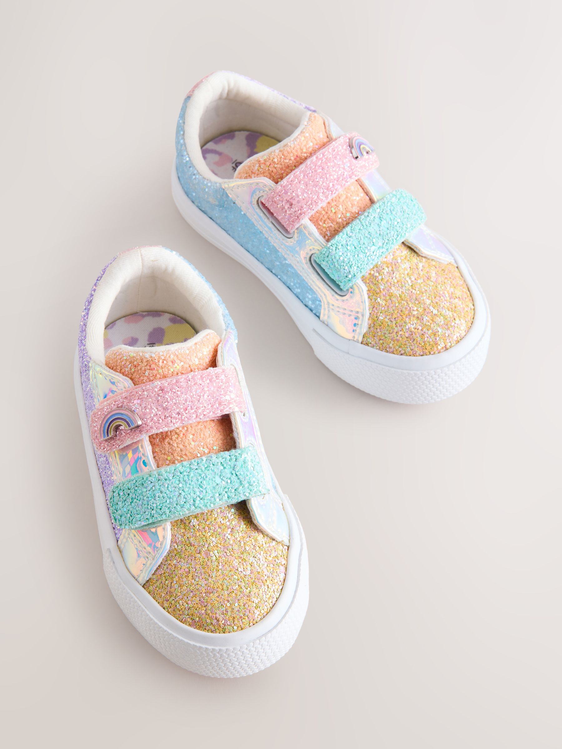 Buy Multi Rainbow Glitter Wide Fit (G) Chunky Trainers With Touch ...