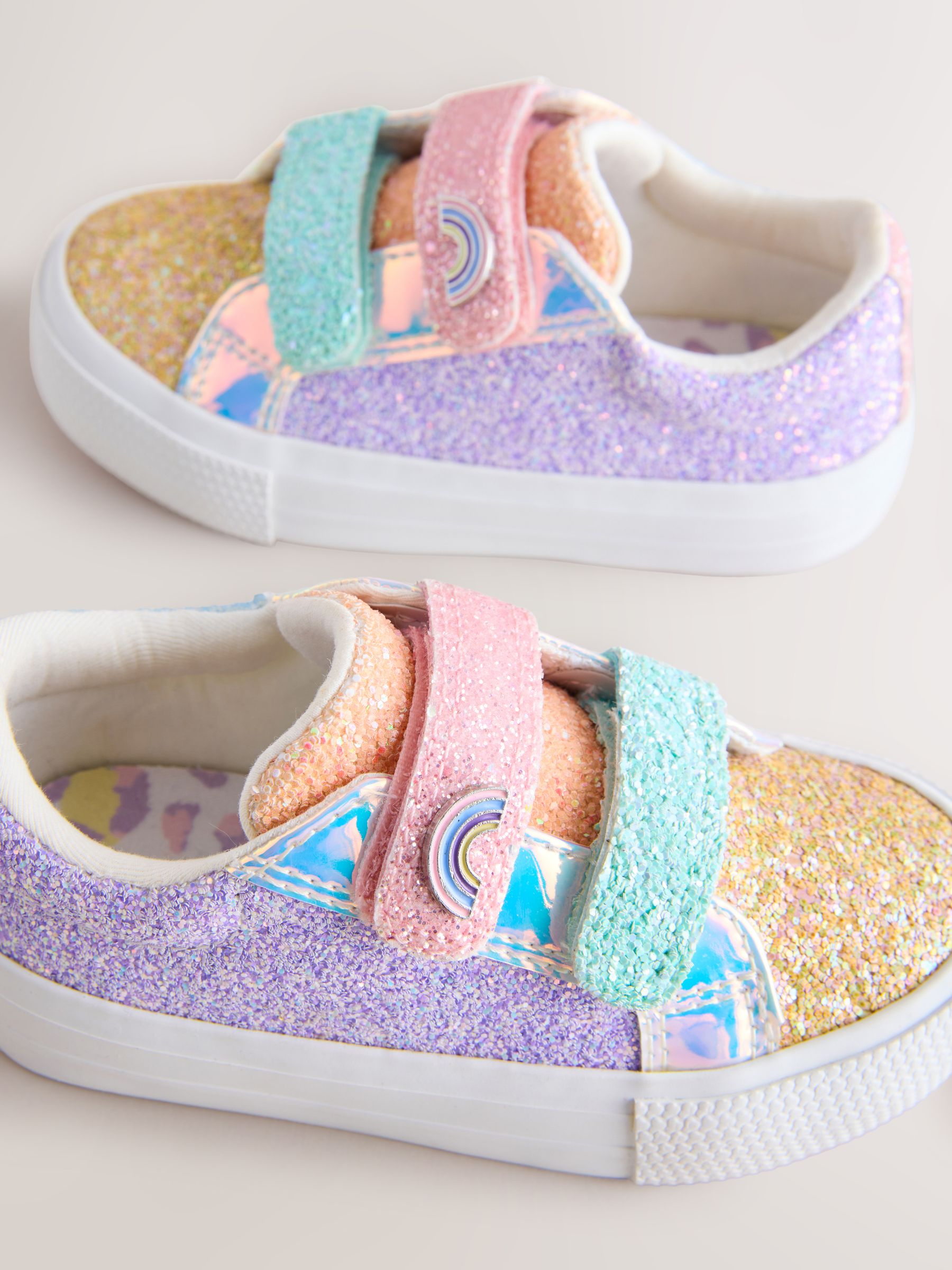 Buy Multi Rainbow Glitter Wide Fit (G) Chunky Trainers With Touch ...