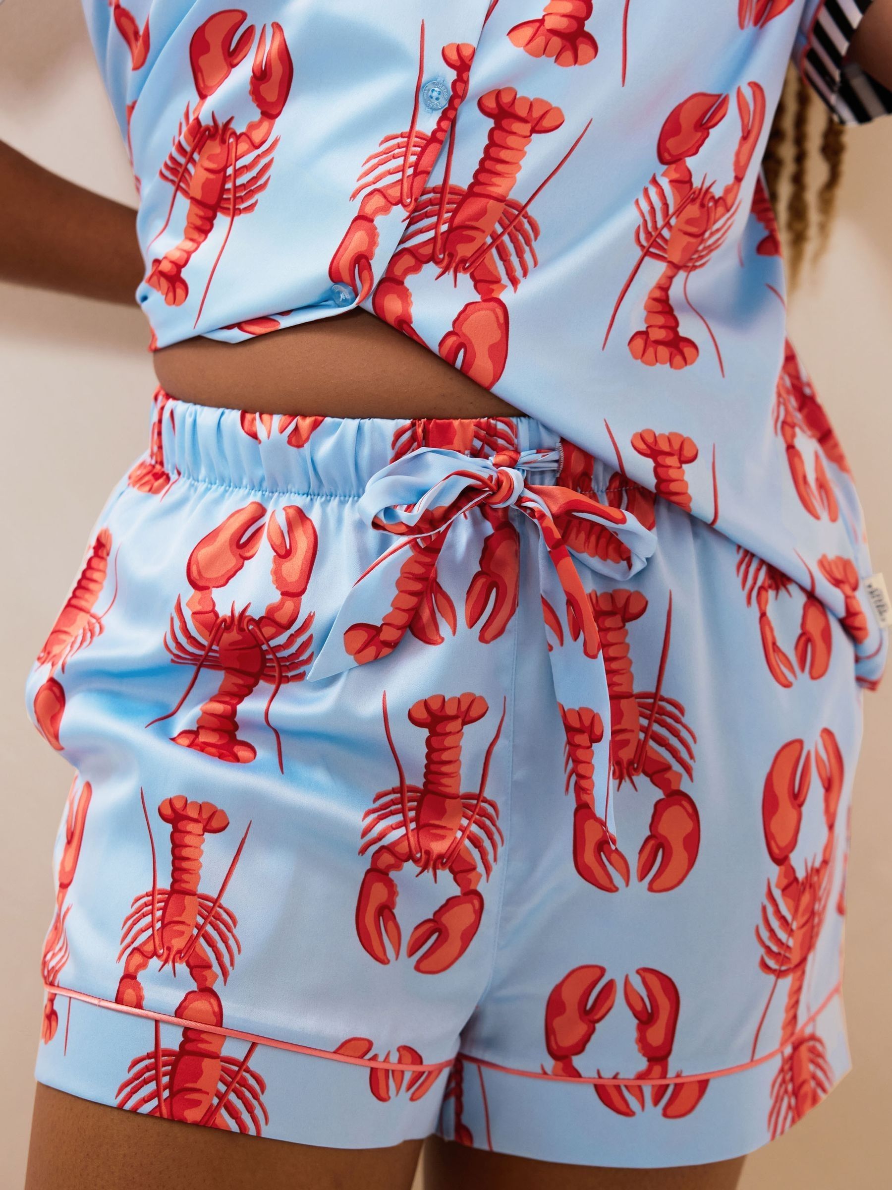 Buy Chelsea Peers Blue Short Pyjamas Satin Lobster Print Long Pyjamas ...