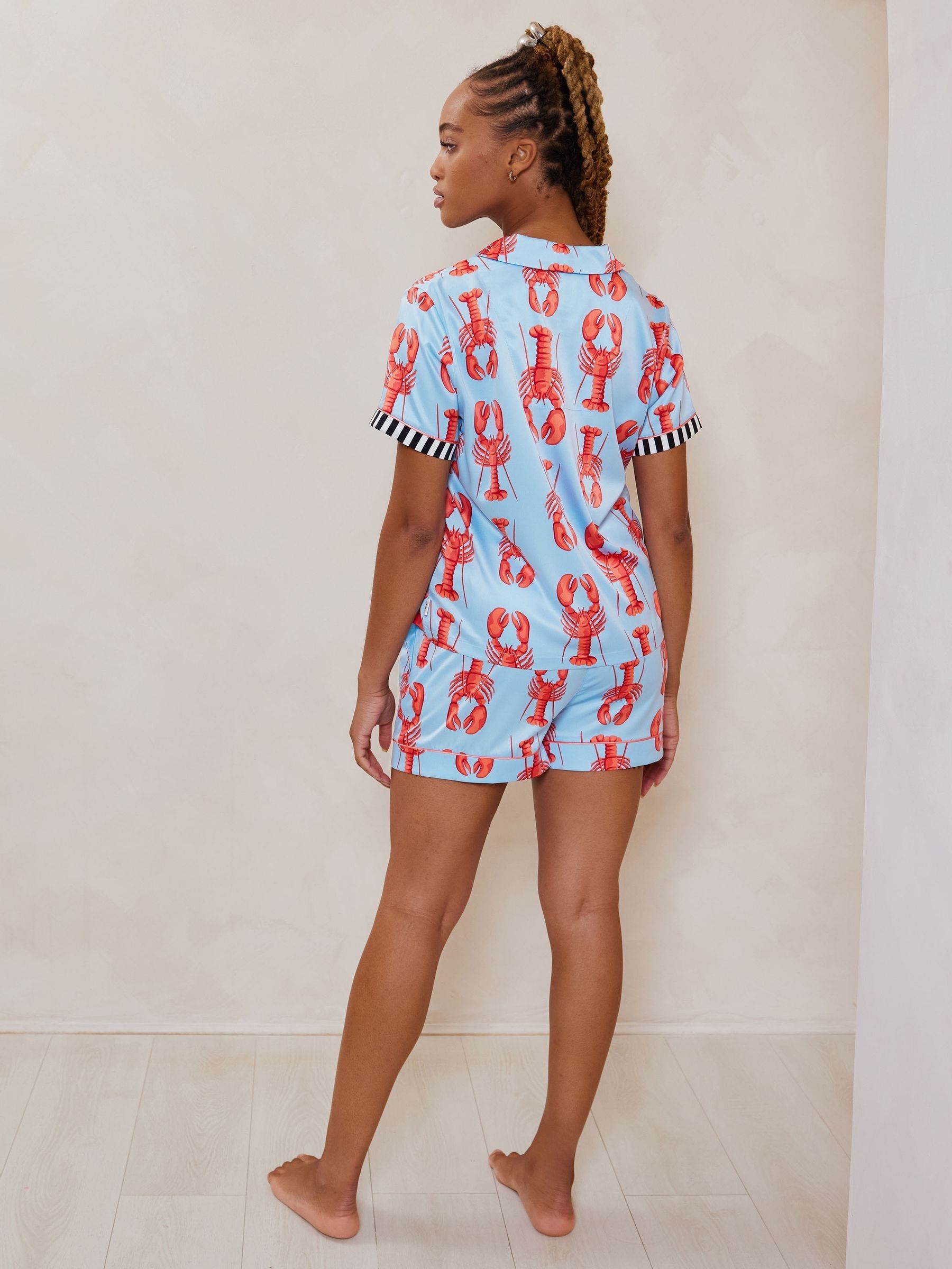 Buy Chelsea Peers Blue Short Pyjamas Satin Lobster Print Long Pyjamas ...