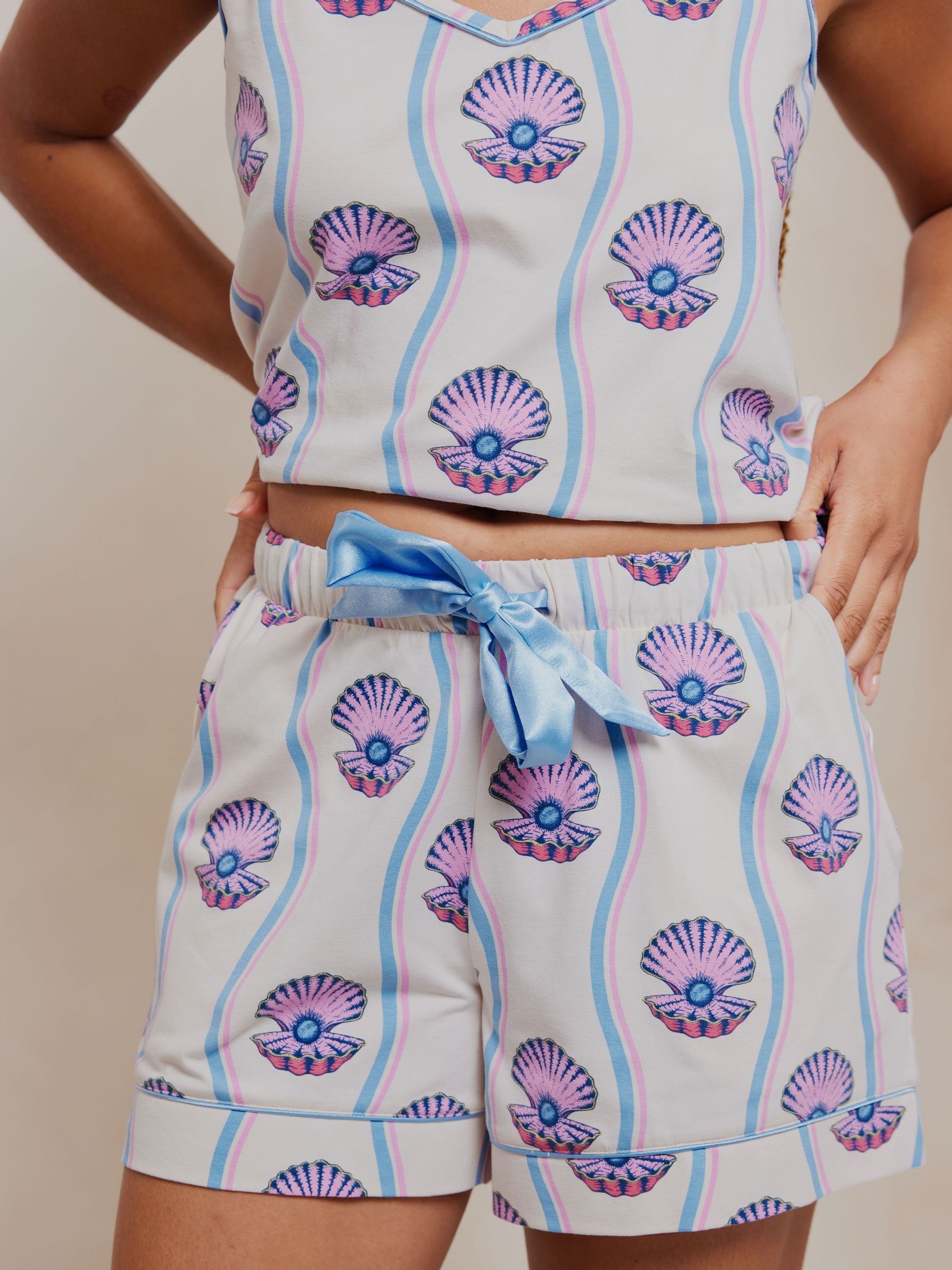 Buy Chelsea Peers White Cotton Pearl Shell Print Cami Short Pyjamas Set ...