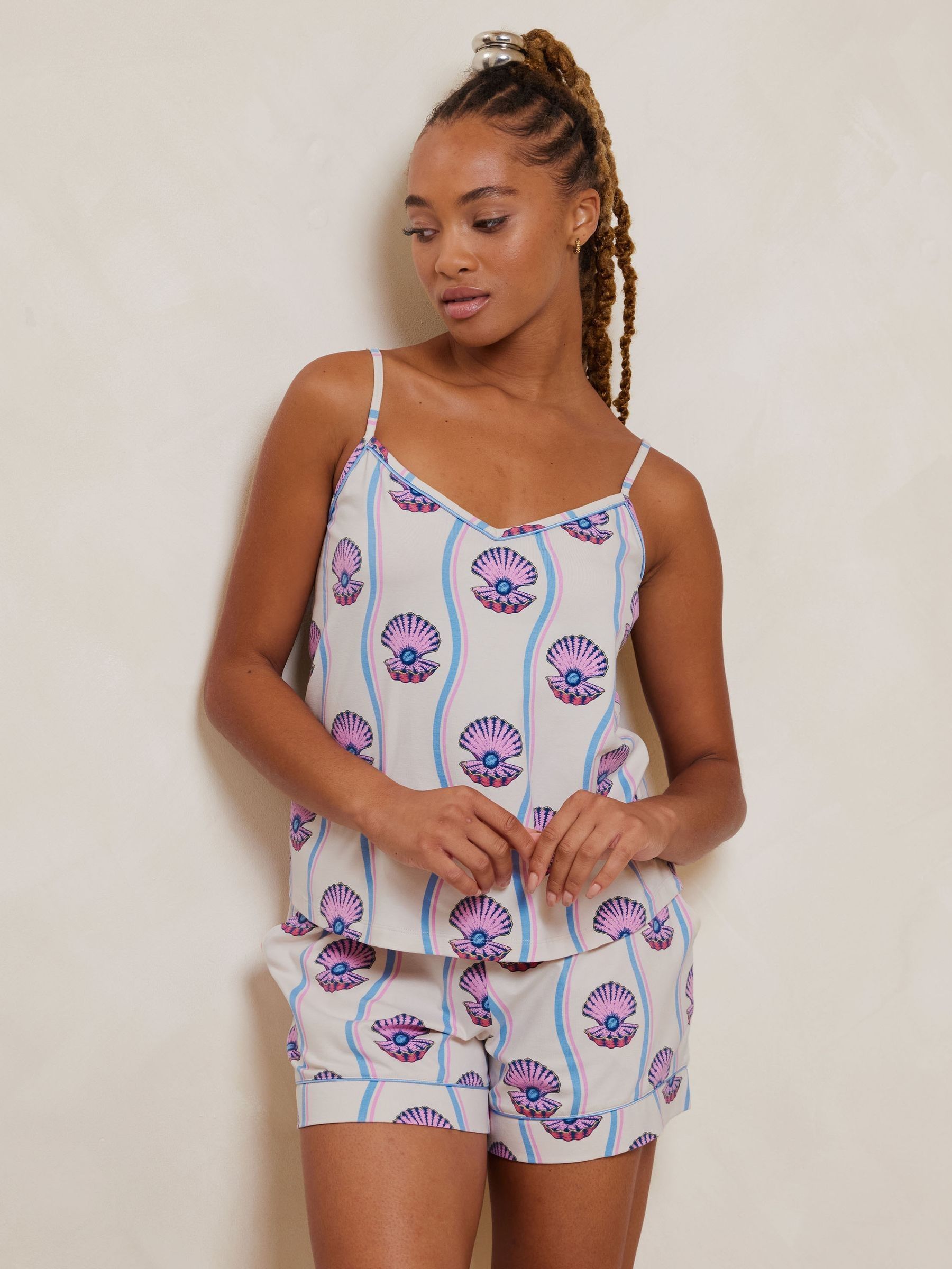 Buy Chelsea Peers White Cotton Pearl Shell Print Cami Short Pyjamas Set ...