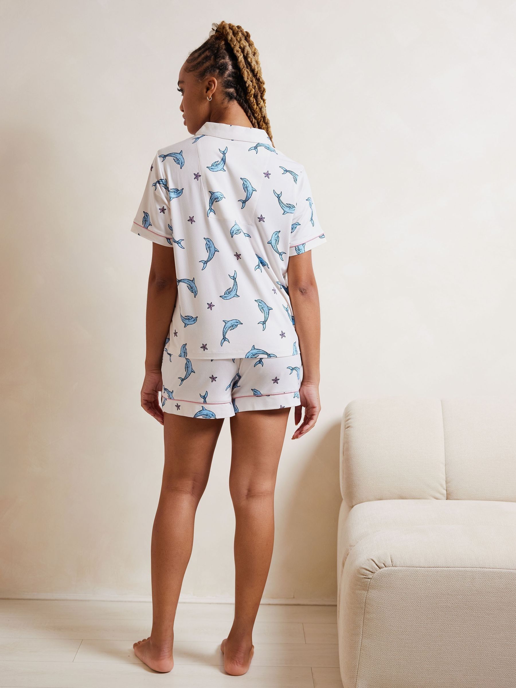 Buy Chelsea Peers White Short Pyjamas Satin Lobster Print Long Pyjamas ...