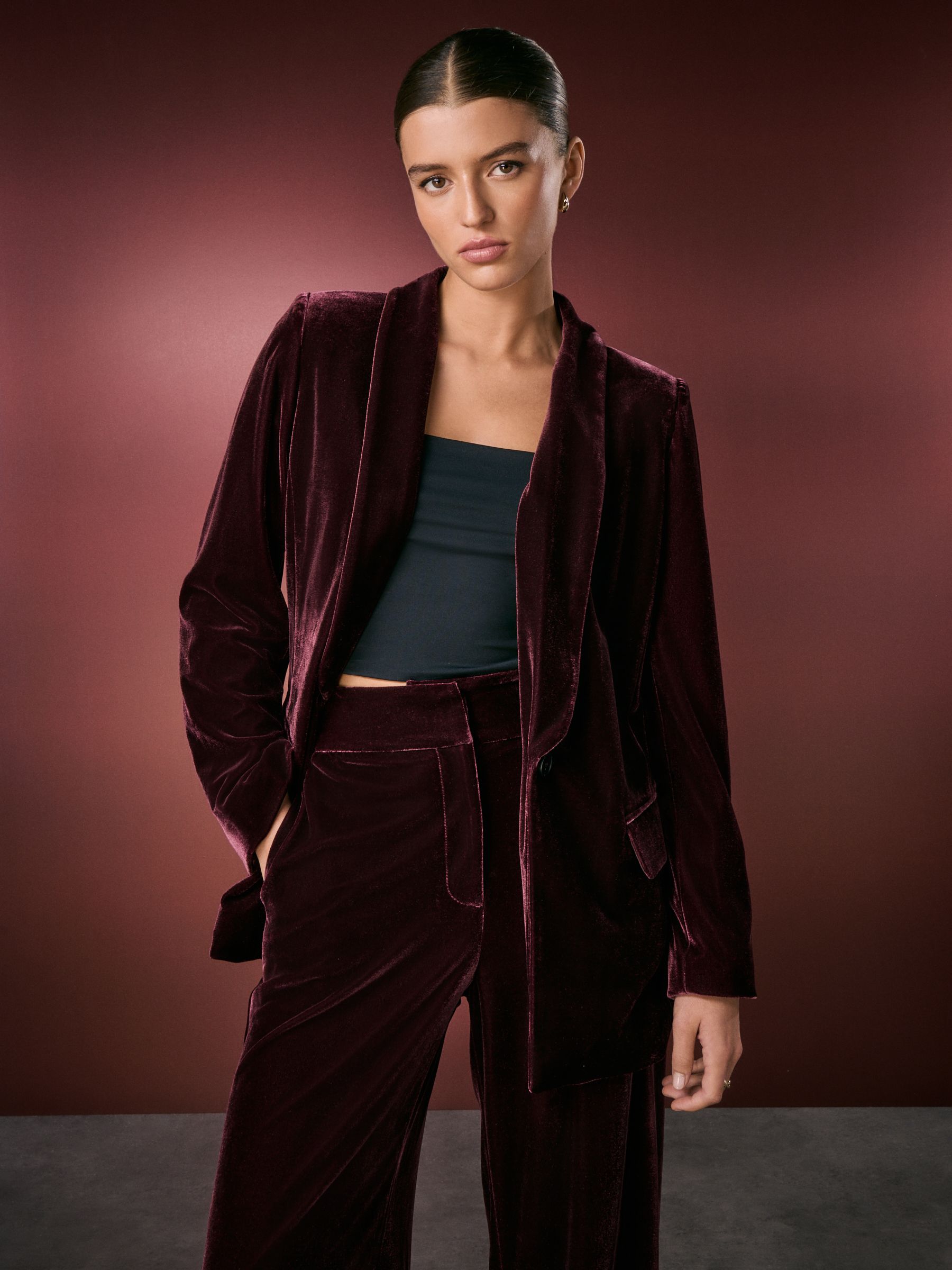 Buy Burgundy Red Velvet Single Breasted Blazer from Next Ireland
