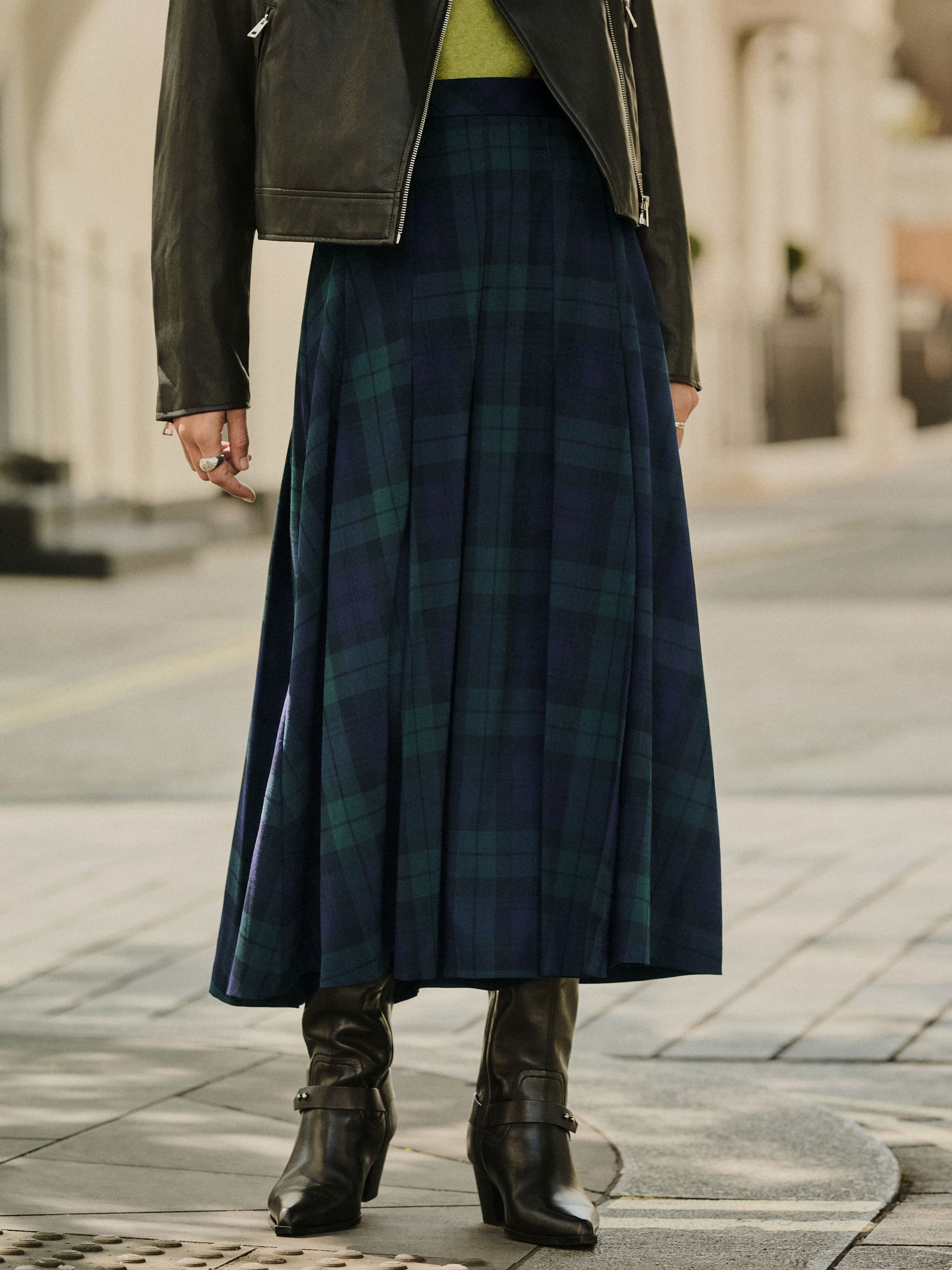 Buy Green/Navy Tartan Pleated Midi Kilt Skirt from Next Canada