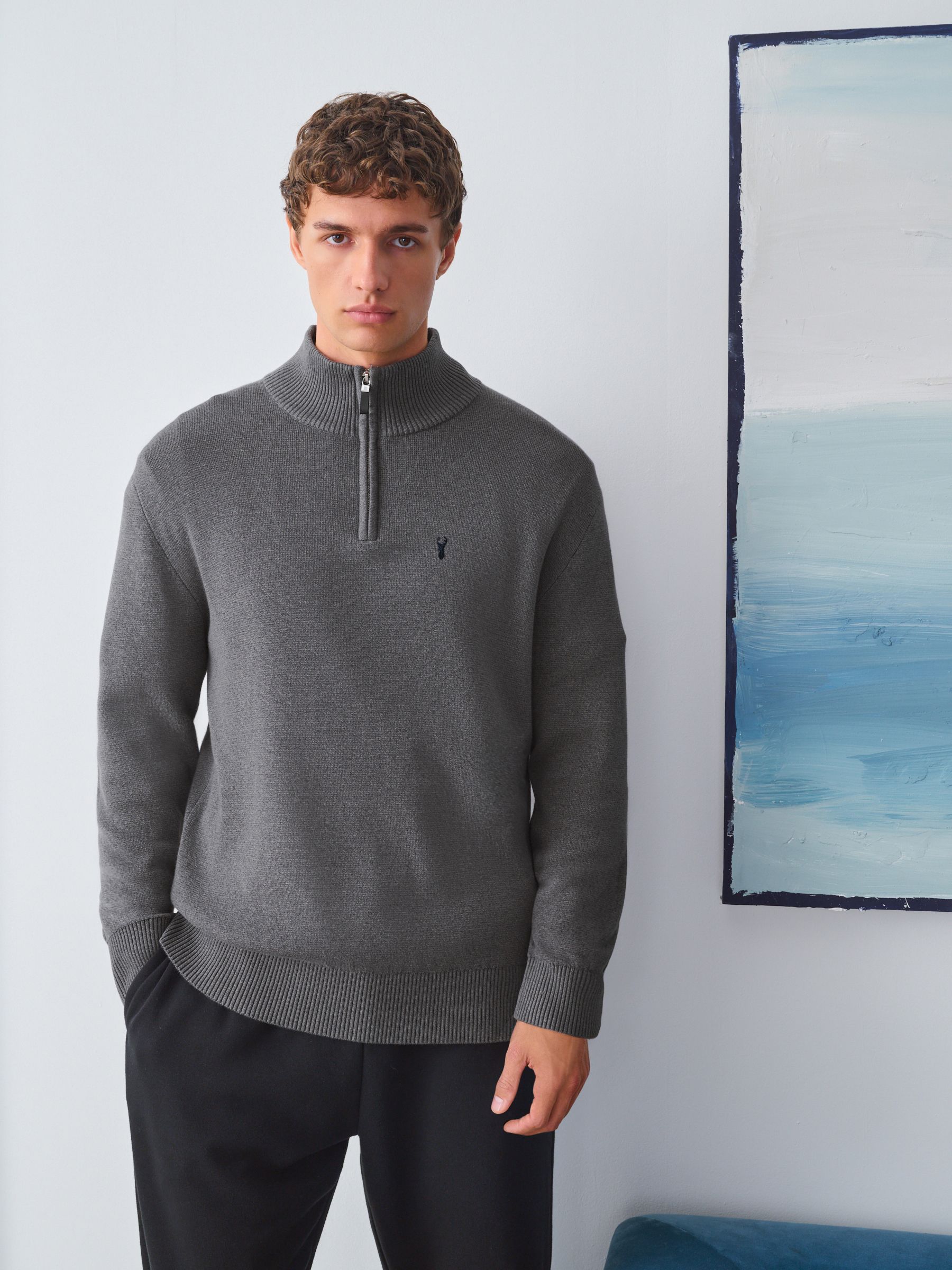 Buy Charcoal Grey Stag Logo Quarter Zip Jumper from the Next UK online shop