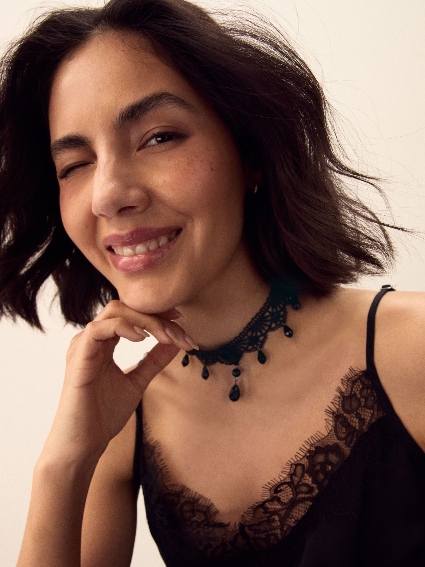 Buy Black - Lace Bead Drop Choker Necklace from Next Israel