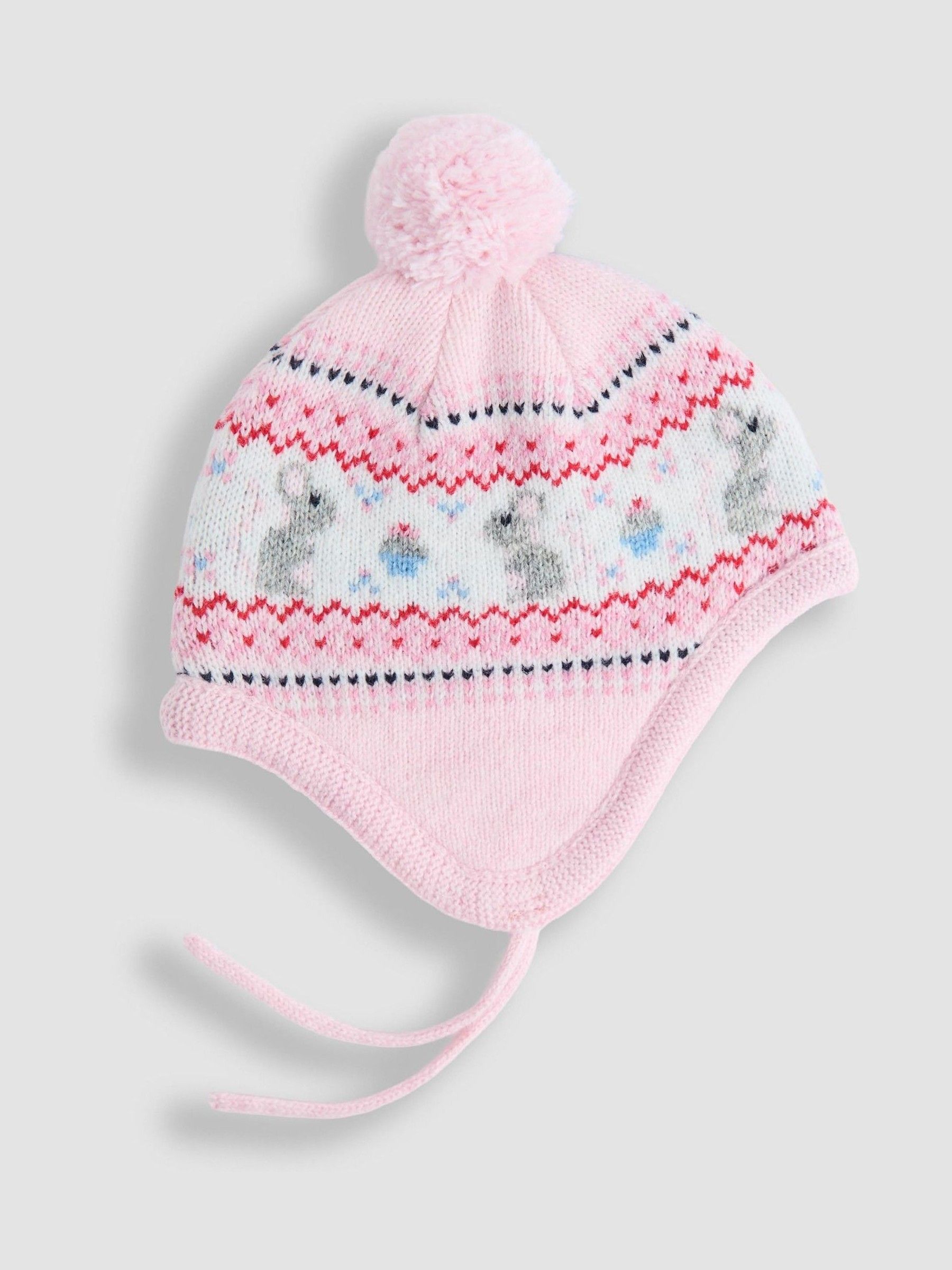Buy JoJo Maman Bébé Pink Mouse Cherry Applique Pom Pom Knitted Hat from ...