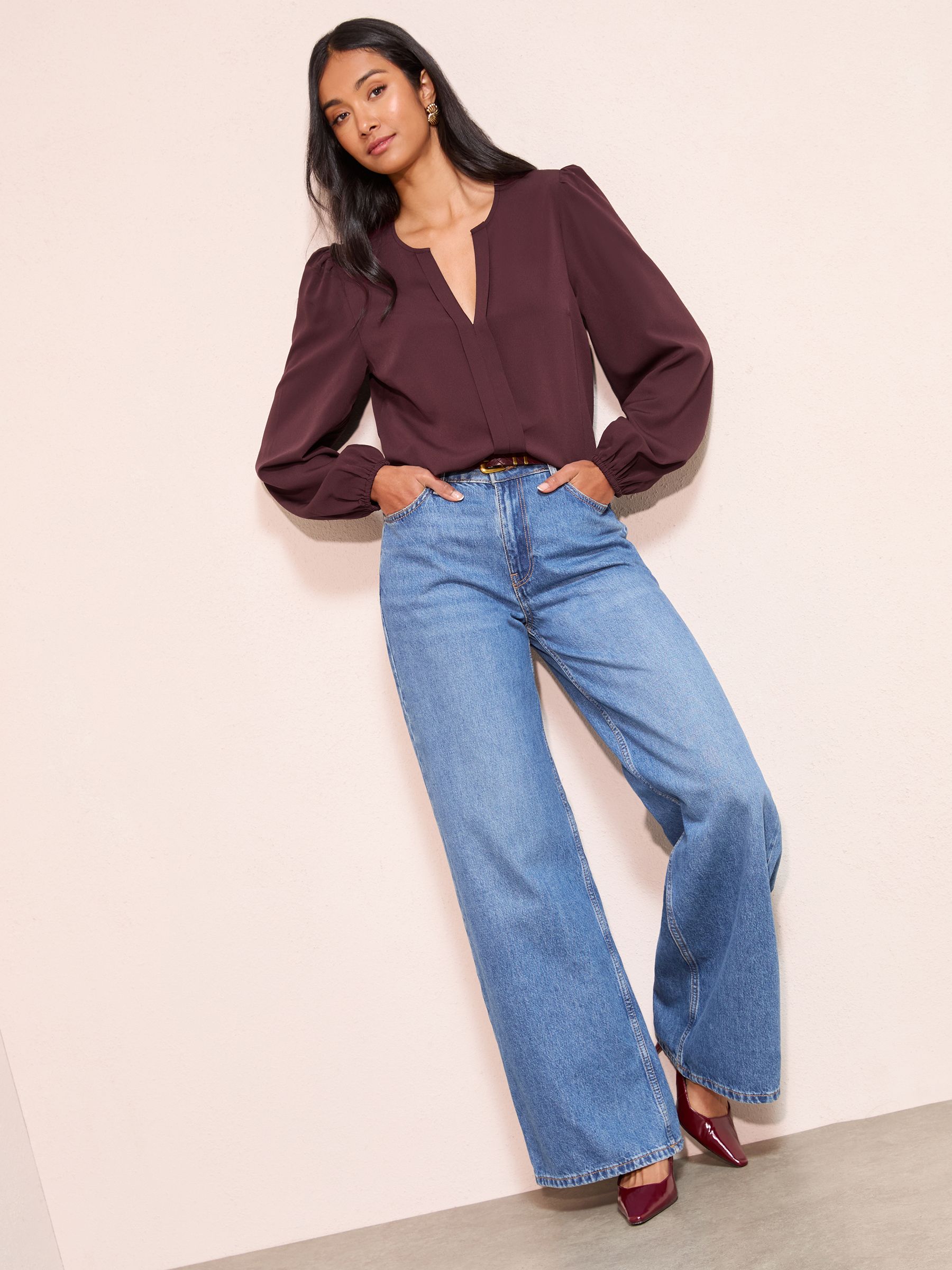 Buy Friends Like These Burgundy Red Long Sleeve Pleat Front Detail ...