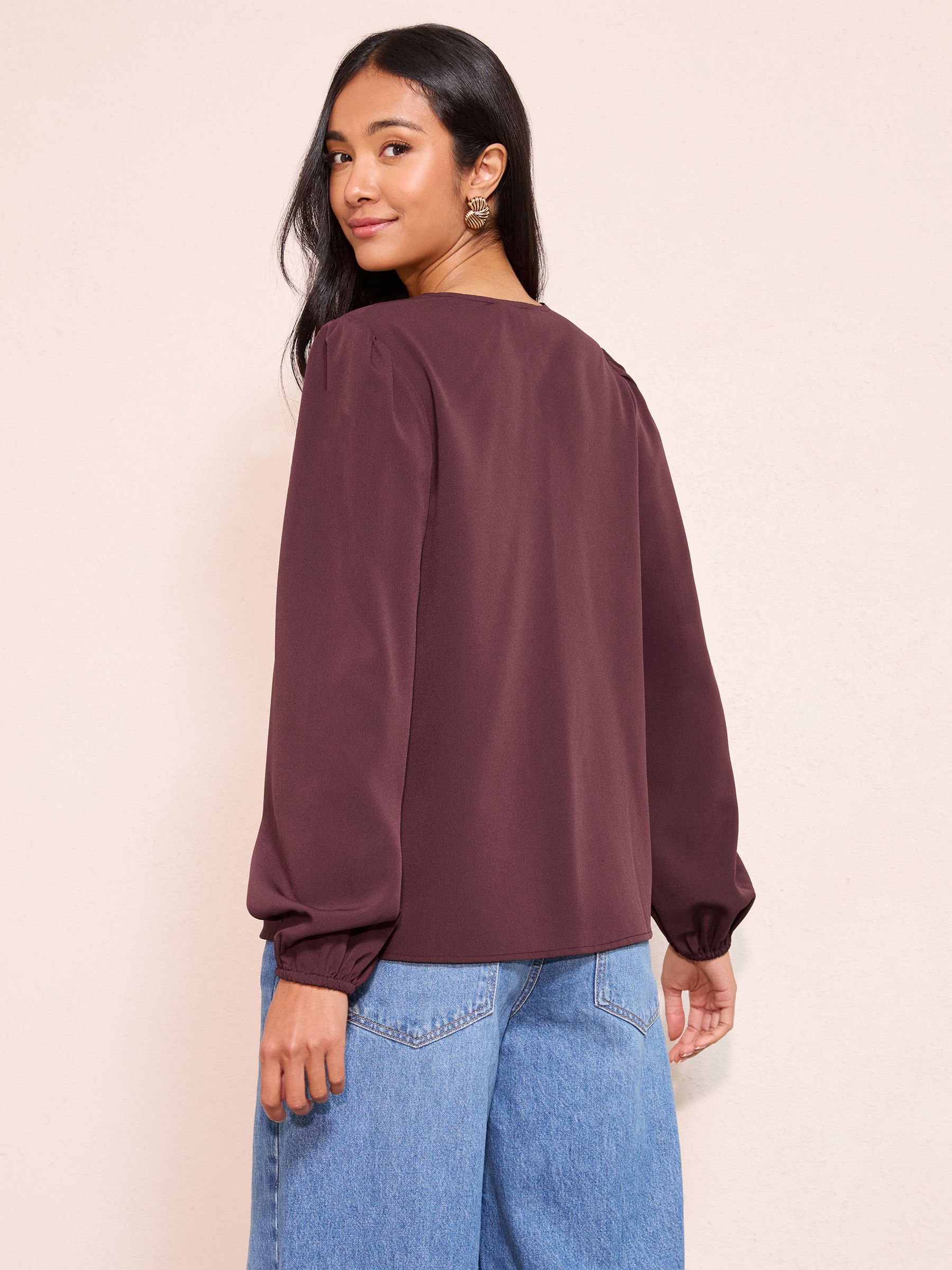 Buy Friends Like These Burgundy Red Long Sleeve Pleat Front Detail ...