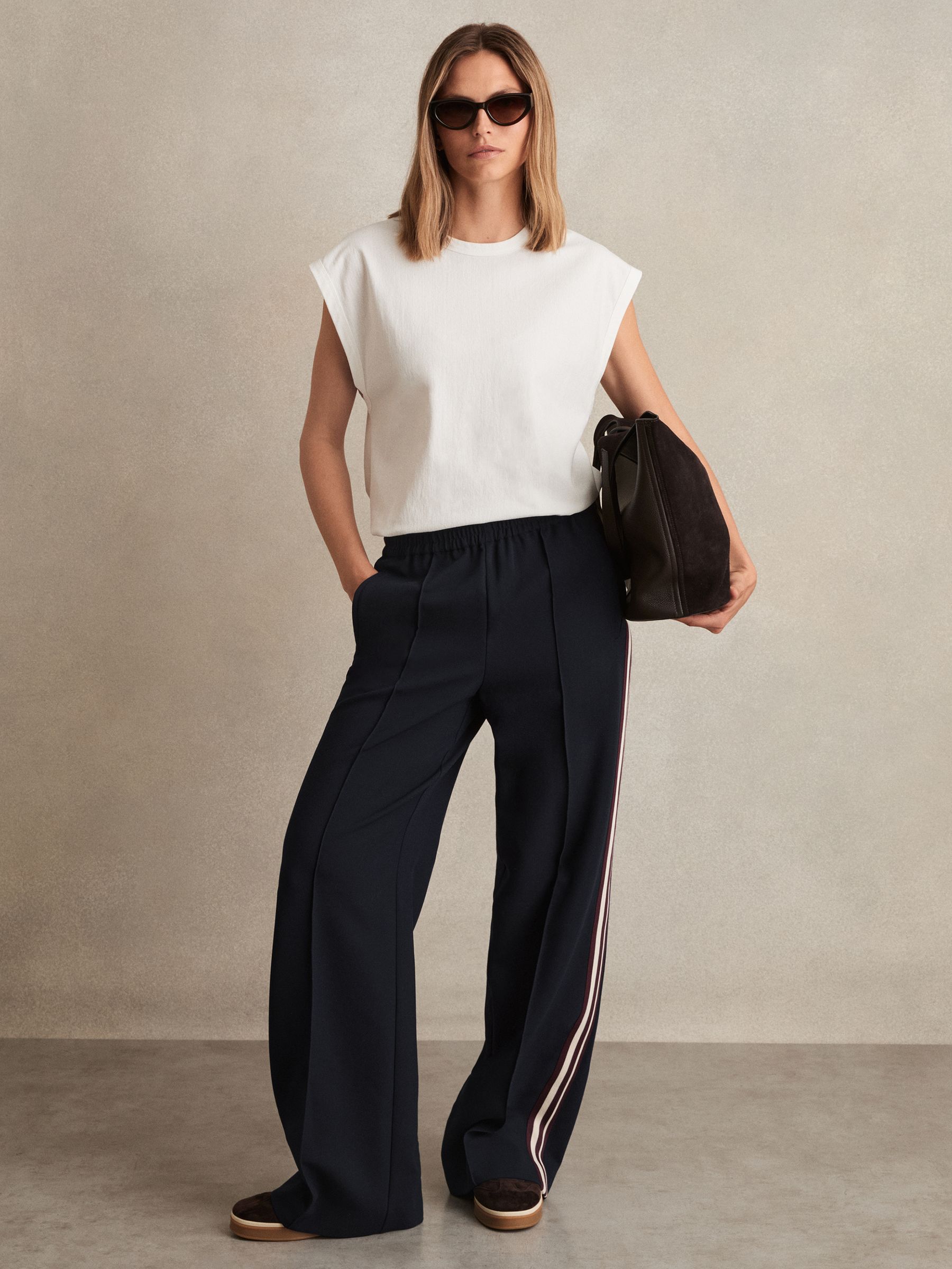 Buy Reiss Navy Robyn Side-Stripe Wide-Leg Trousers from the Next UK ...