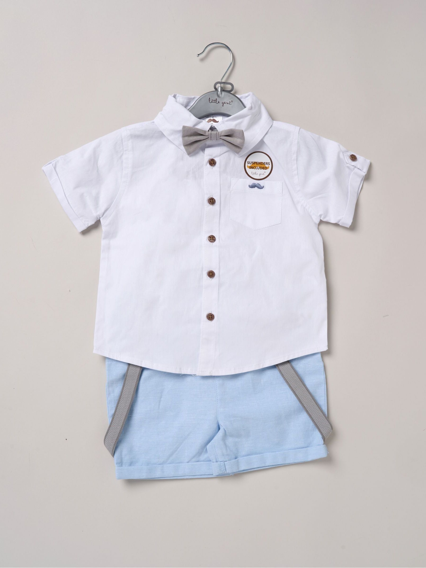 Buy Little Gent Blue Shirt Shorts And Braces Outfit Set from the Next ...