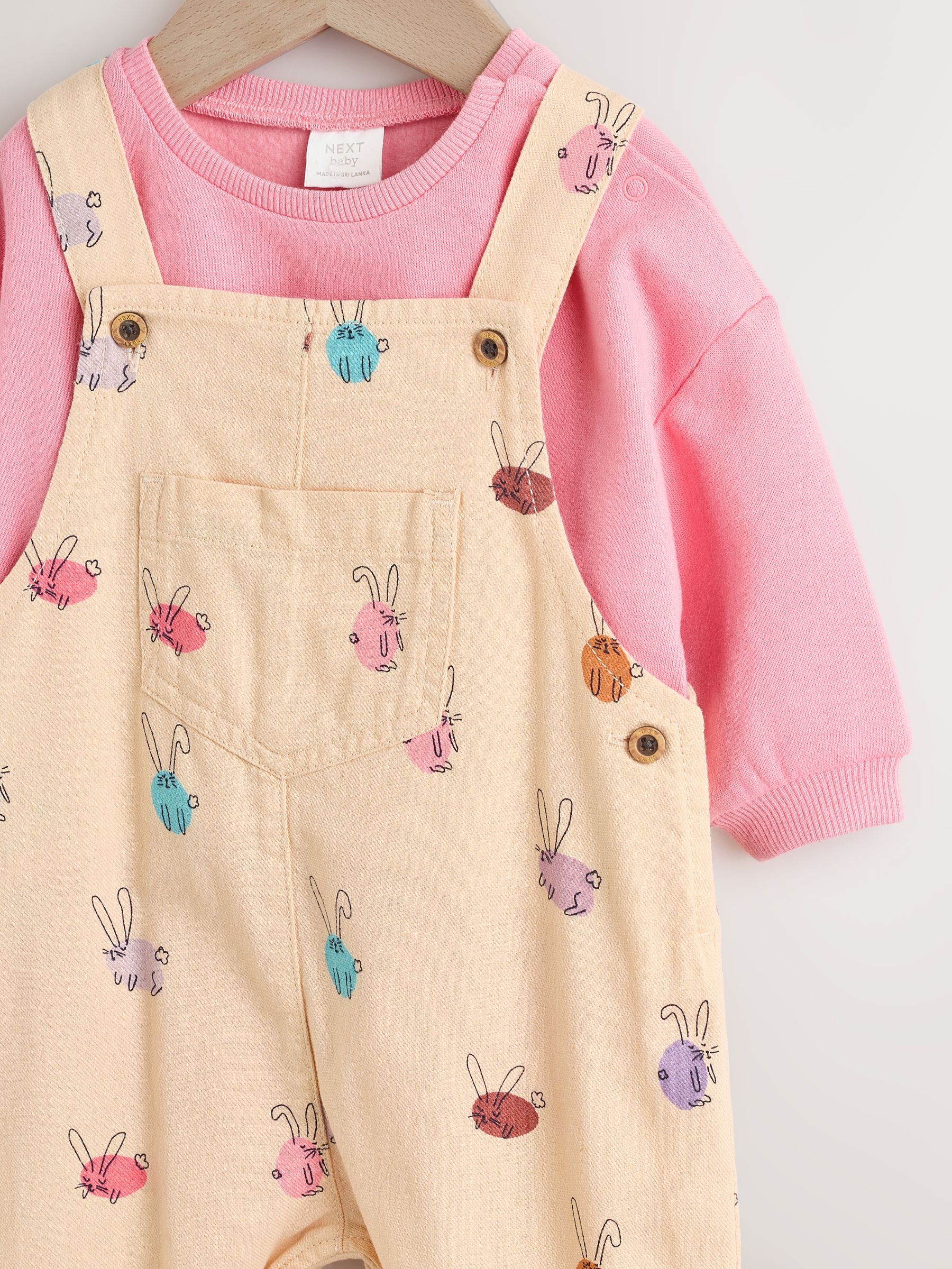 Buy Cream/Pink Rabbit Baby Dungaree and Bodysuit Two Piece Set (0mths ...