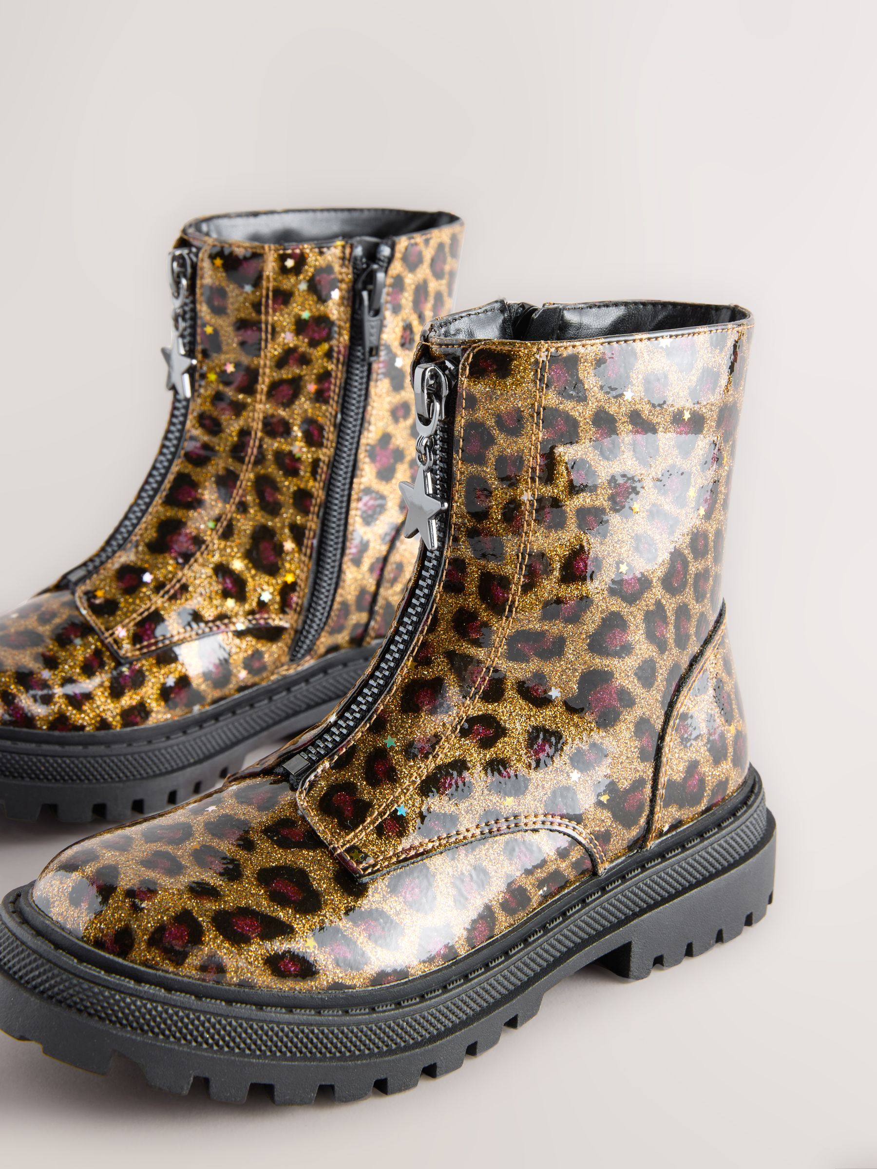 Buy Leopard Print Wide Fit (G) Zip Front Ankle Boots from the Next UK ...