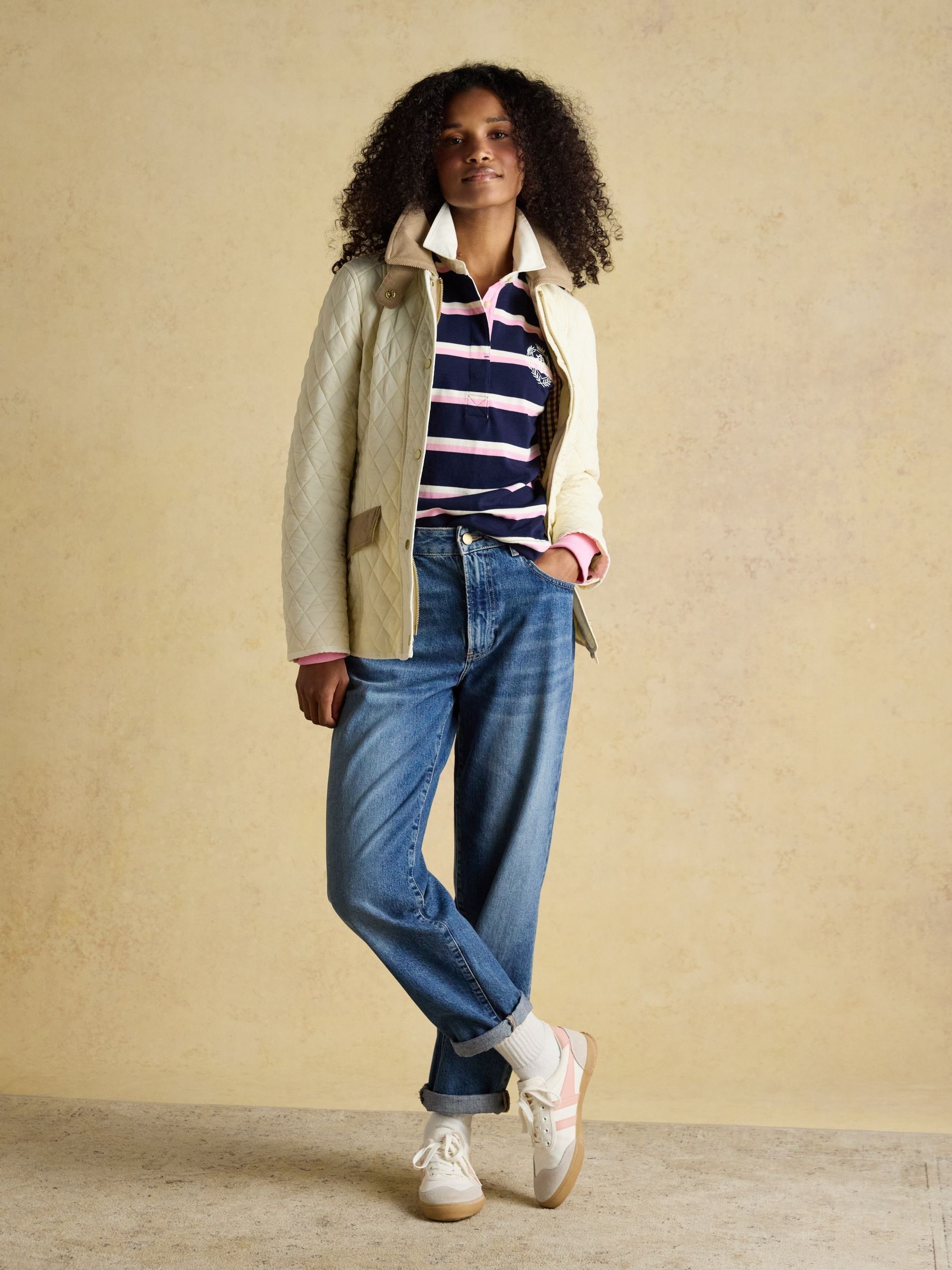 Buy Joules Highclere Neutral Diamond Quilted Showerproof Jacket from ...