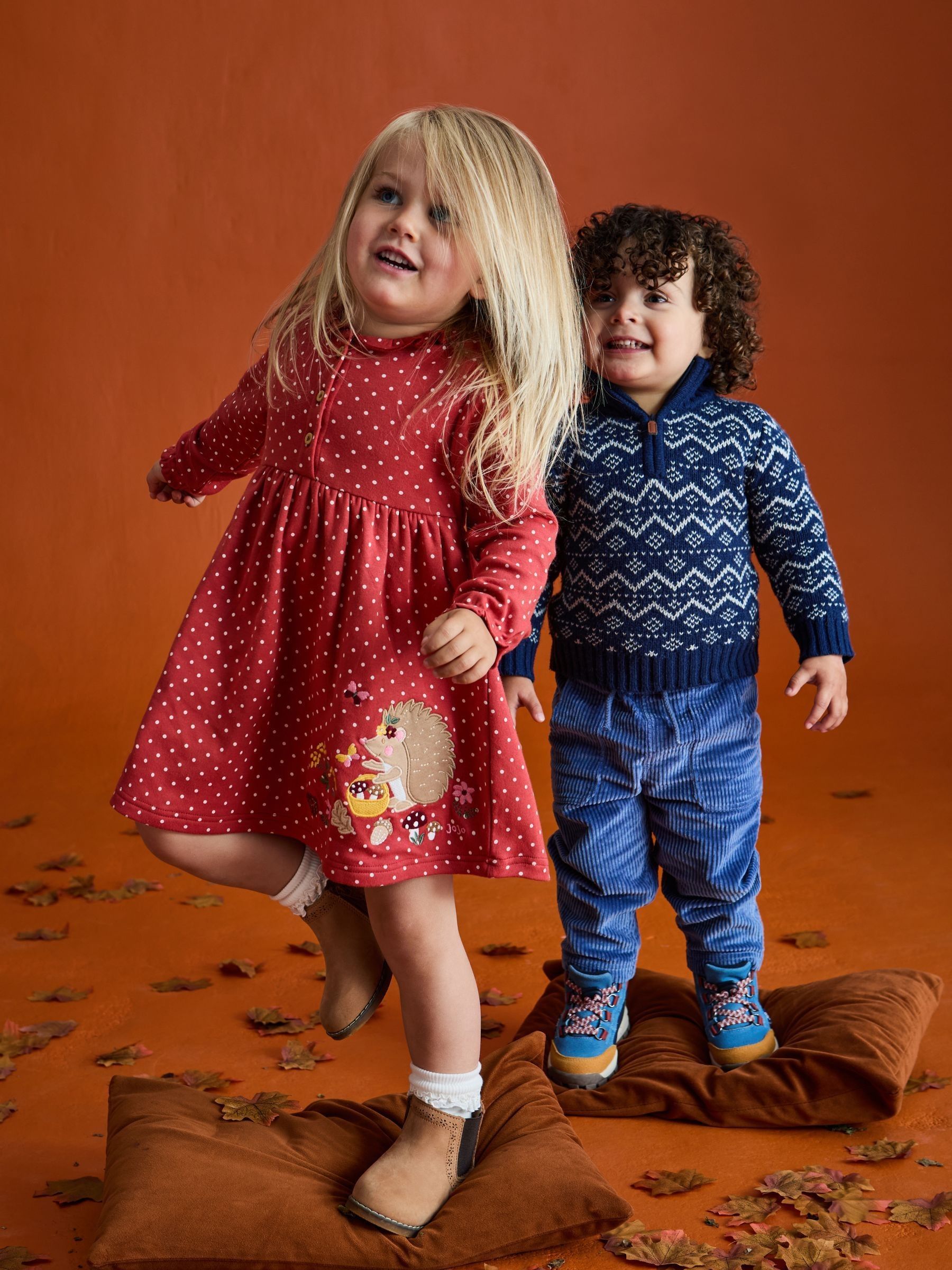 Buy JoJo Maman Bébé Rust Orange Hedgehog Frill Collar Appliqué Dress from the Next UK online shop