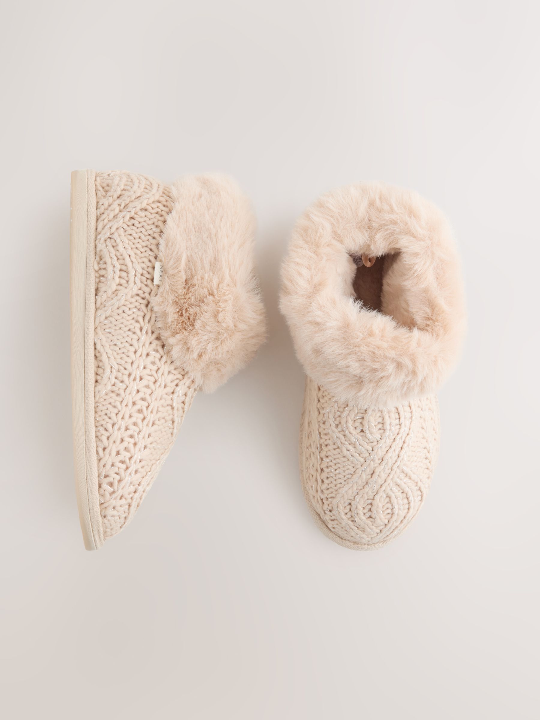 Buy Neutral Faux Fur Cable Knit Boot Slippers from Next Saudi Arabia