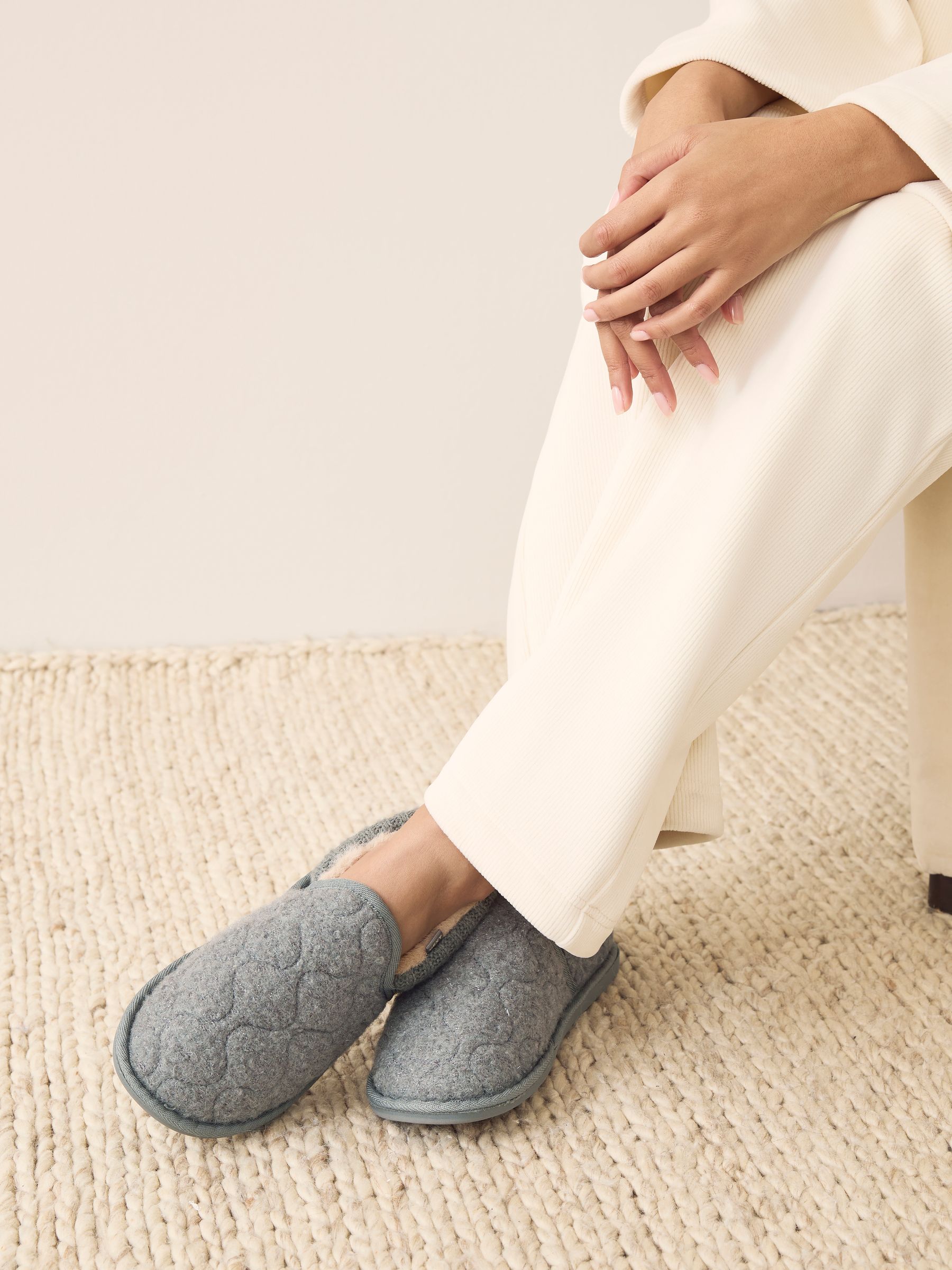 Buy Grey Sparkle Quilted Shoot Slippers from Next Israel