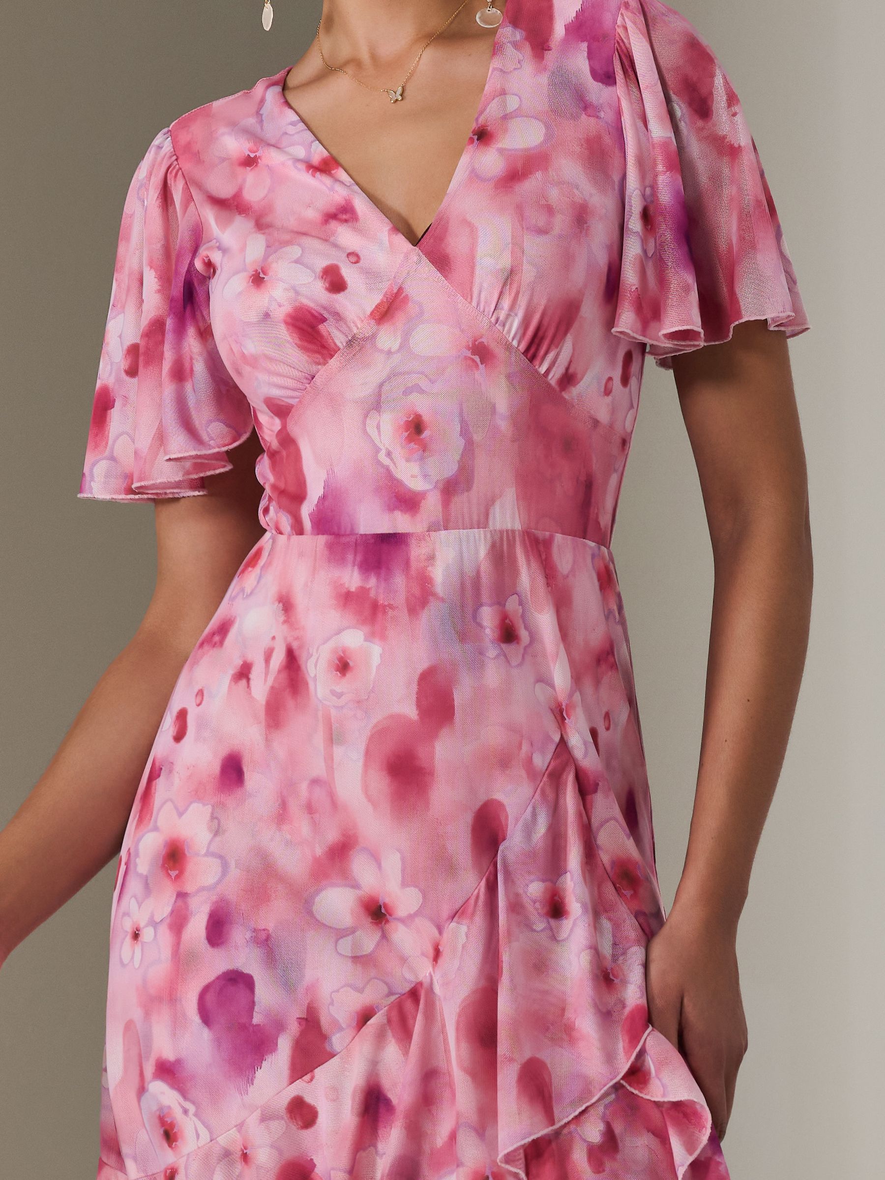 Buy Jolie Moi Pink Mesh Print Frill Hem Midaxi Dress from Next Australia