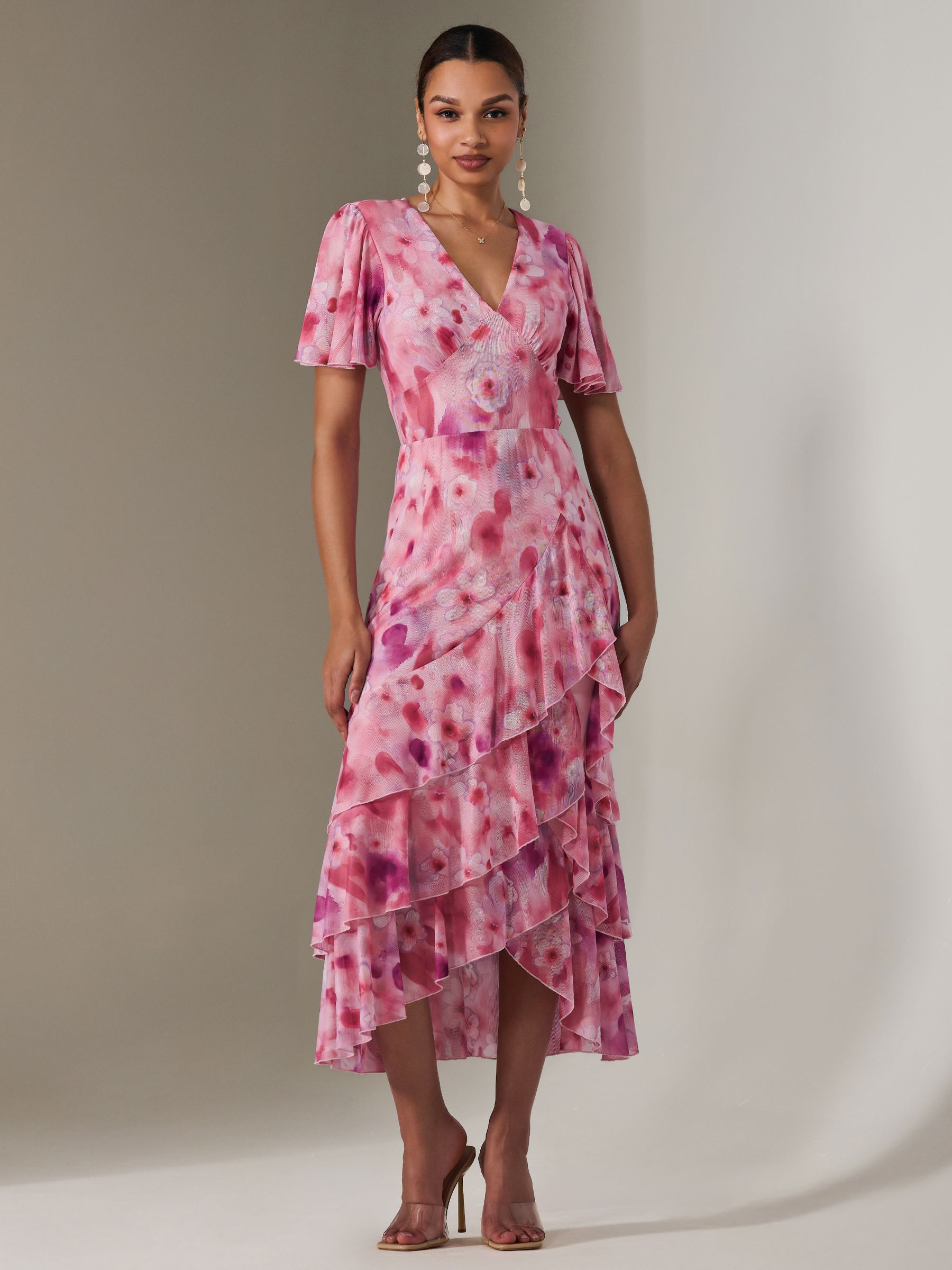 Buy Jolie Moi Pink Mesh Print Frill Hem Midaxi Dress from the Next UK ...