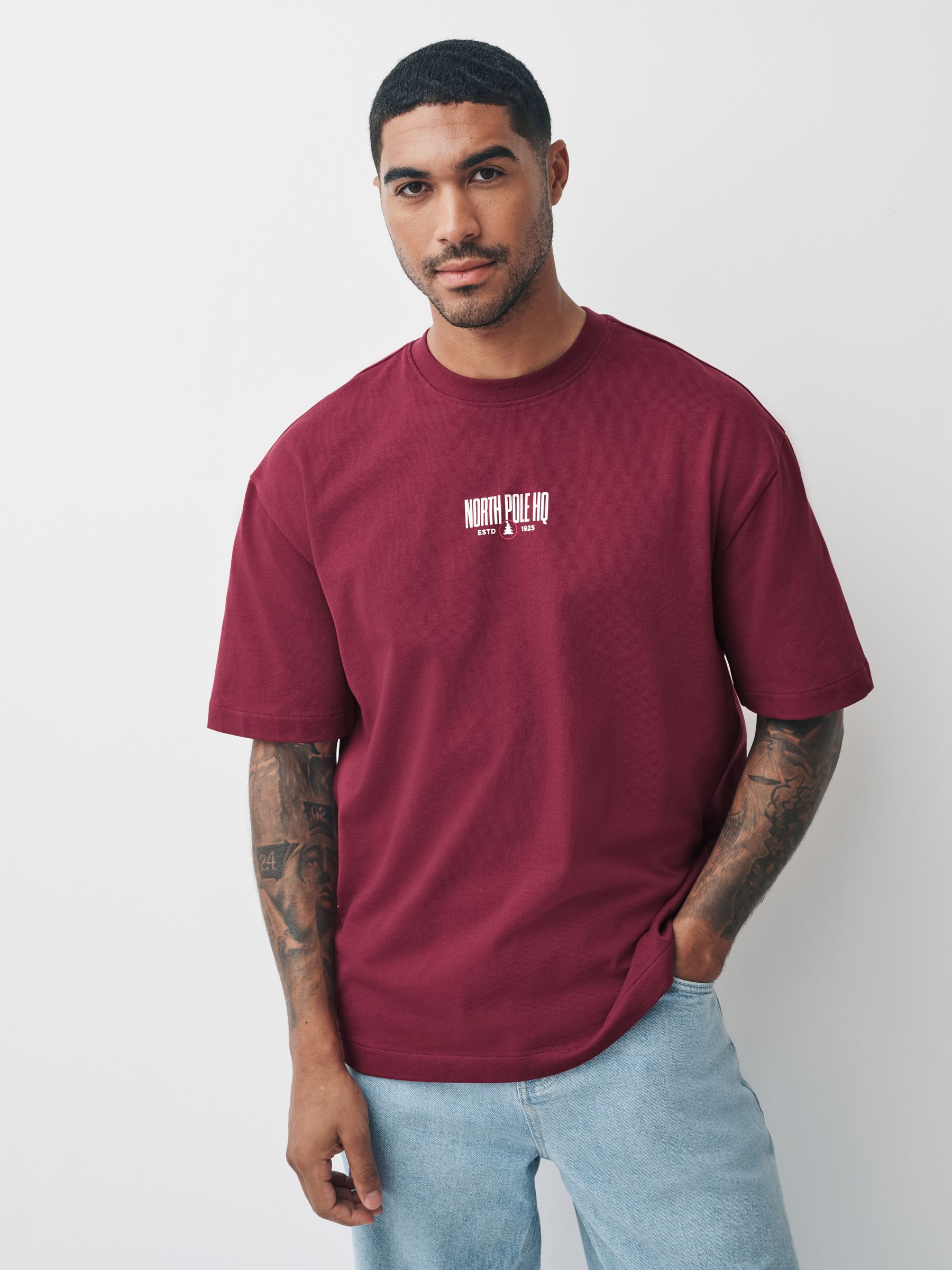 Buy Burgundy Red Text Relaxed Fit Christmas T-Shirt from Next Australia