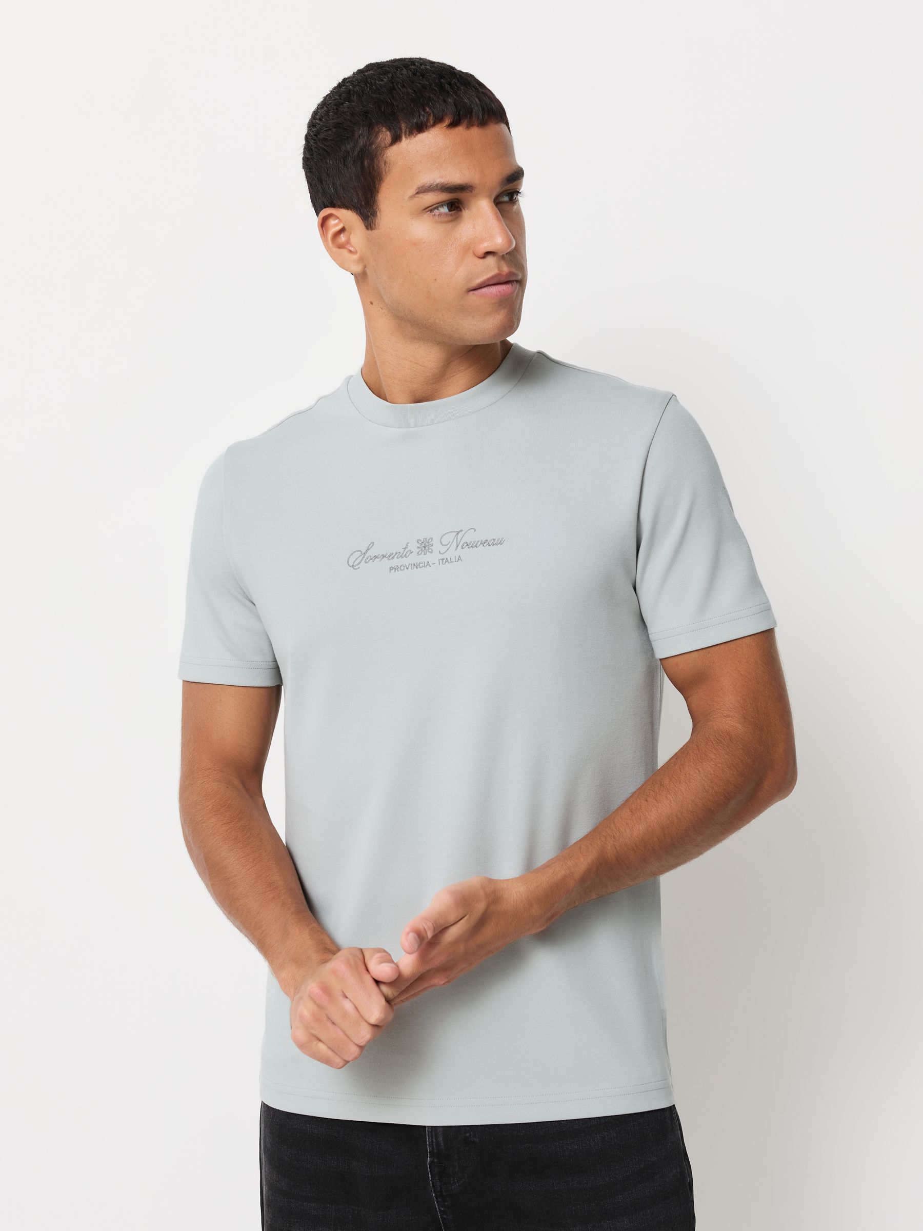 Buy Black/White/Grey Embroidered Slim Fit Graphic Print T-Shirts 3 Pack ...