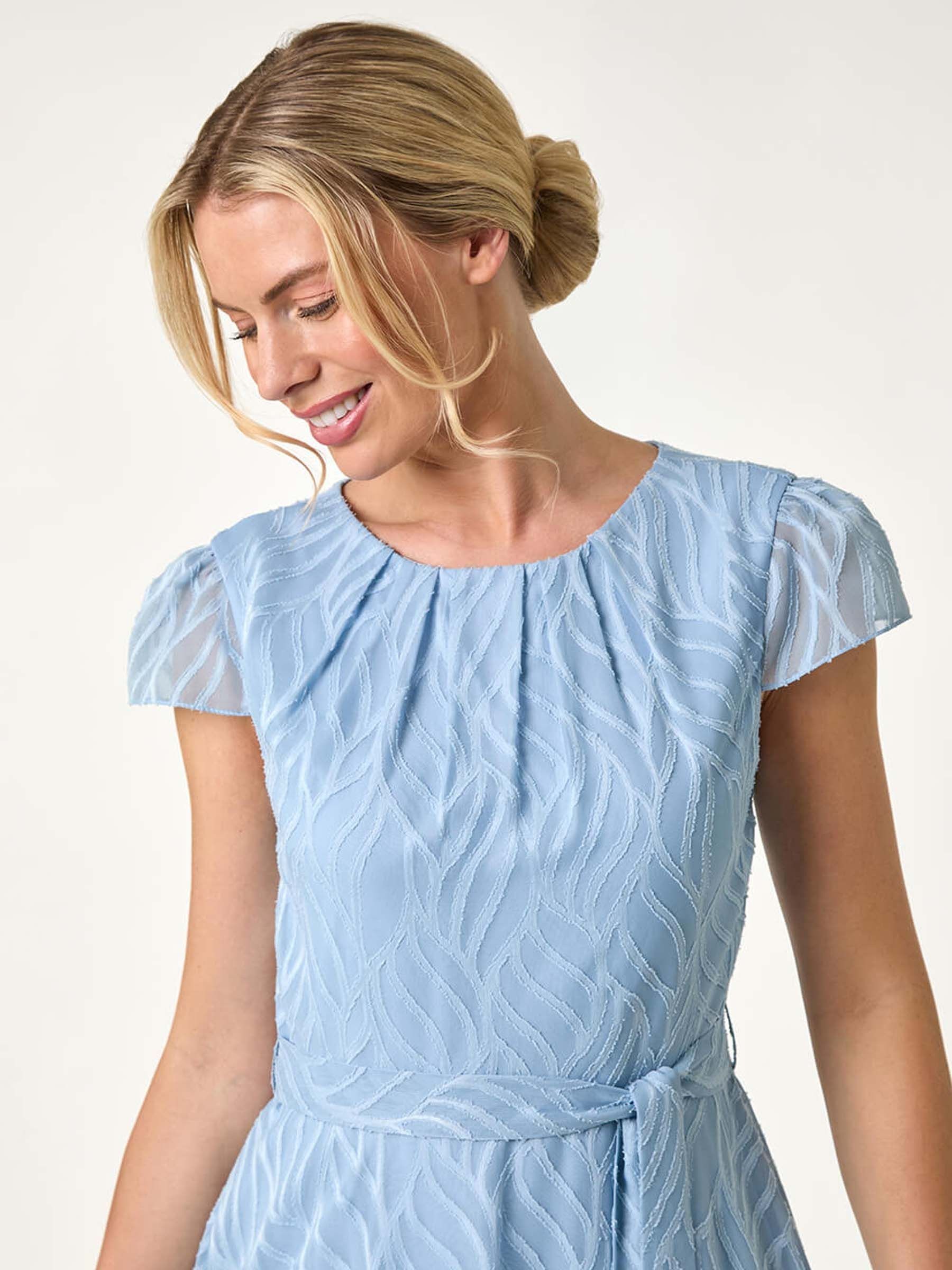 Buy Roman Blue Petite Gathered Neck Jacquard Dress from the Next UK ...
