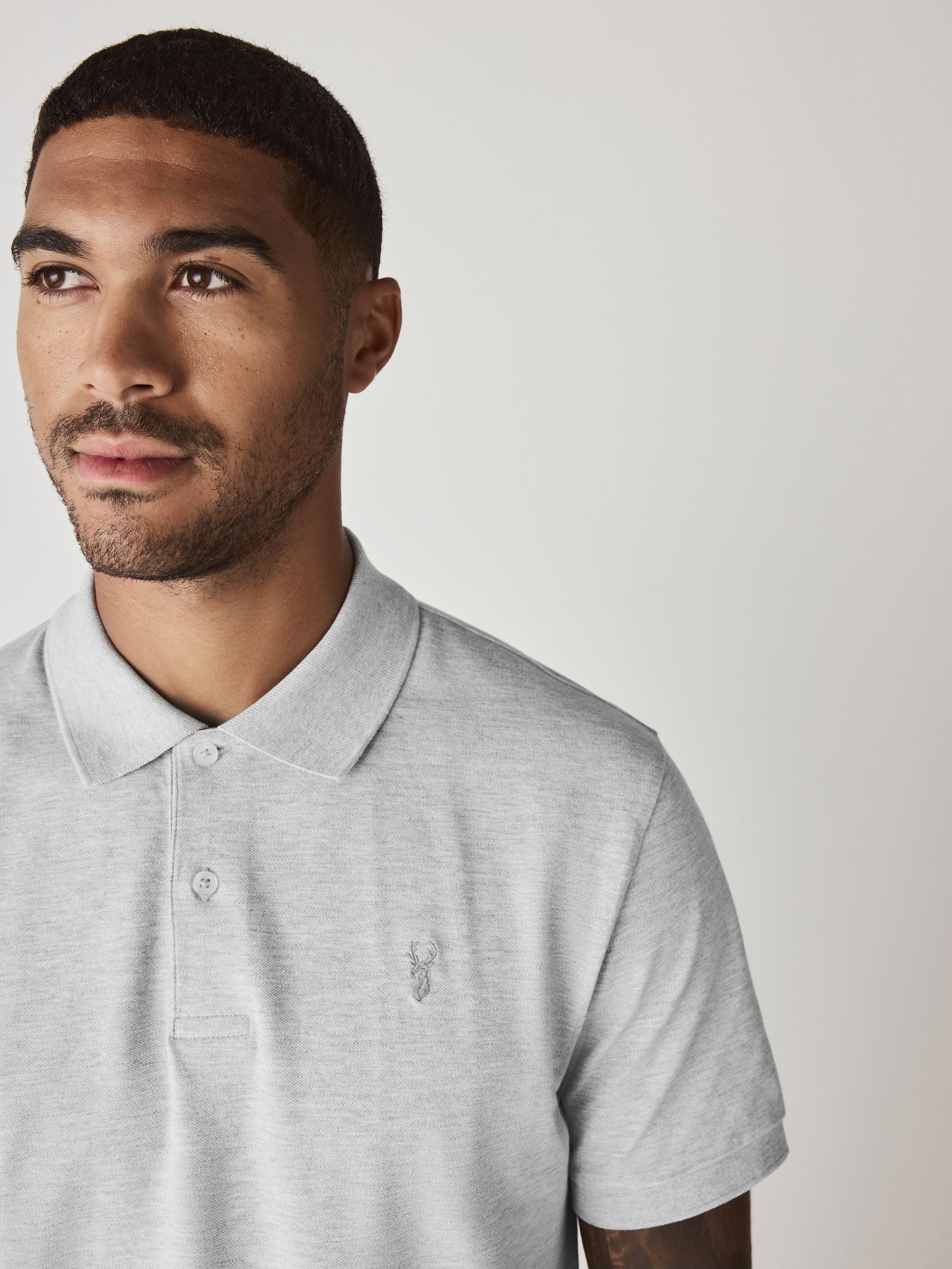 Buy Light Grey Marl Regular Fit Short Sleeve Pique Polo Shirt from the ...