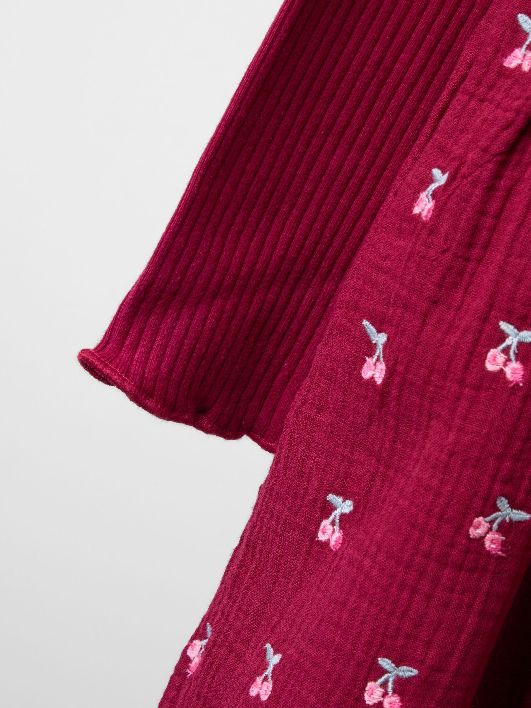 Buy JoJo Maman Bébé Berry Pink Cherry Embroidered Rib Cheesecloth Dress ...