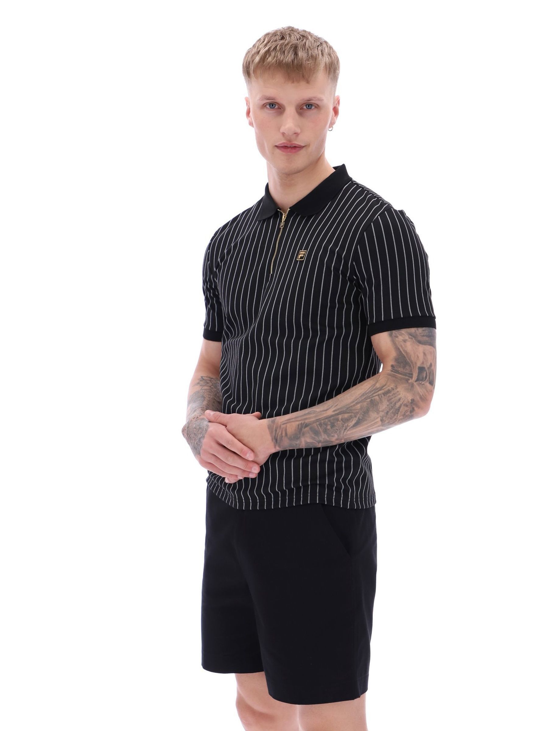 Buy Fila Black Patton Jacquard Stripe 100% Cotton Polo Shirt from the ...