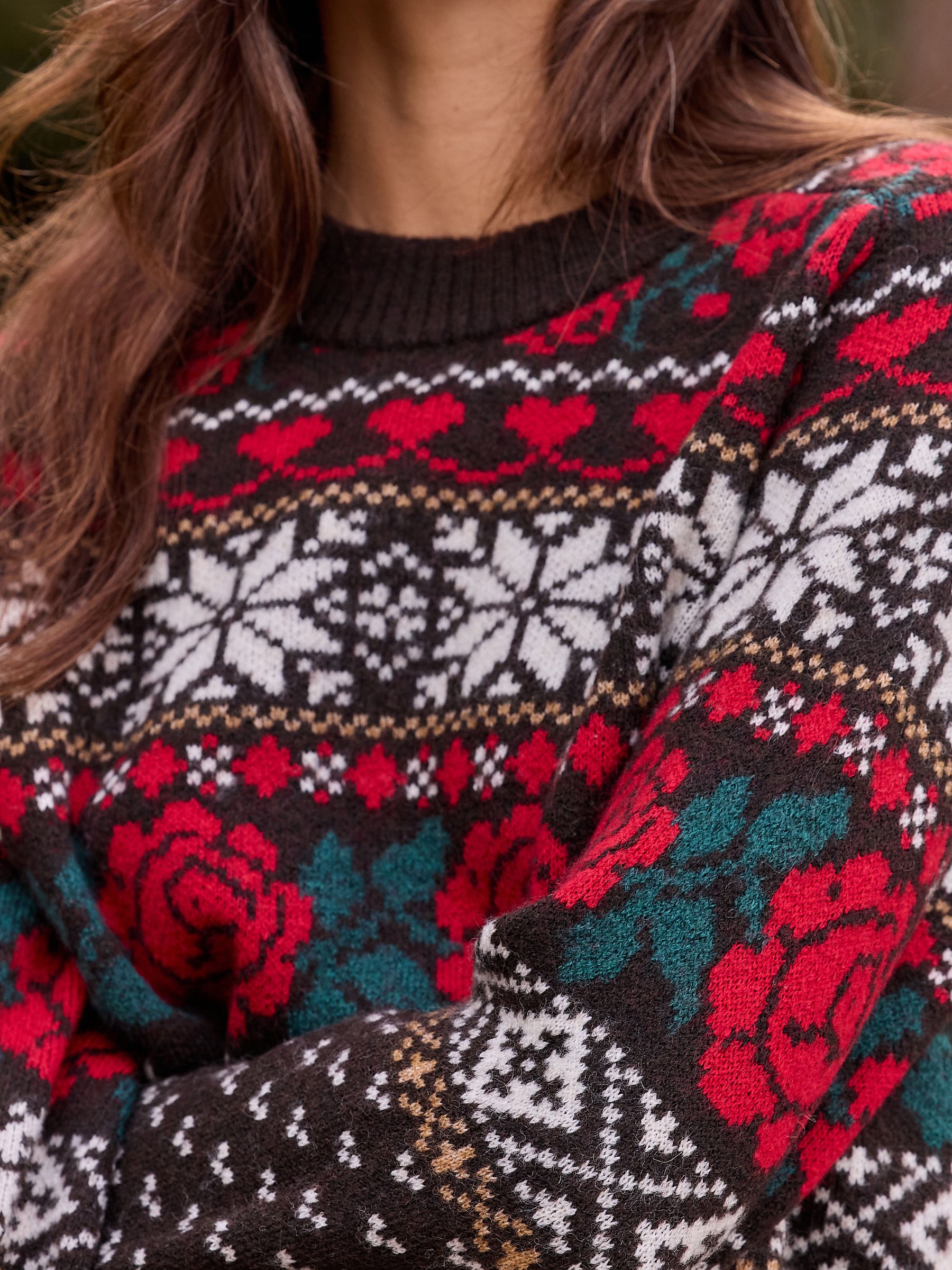 Buy Chocolate Brown Fairisle Crew Neck Knitted Jumper with Wool from ...