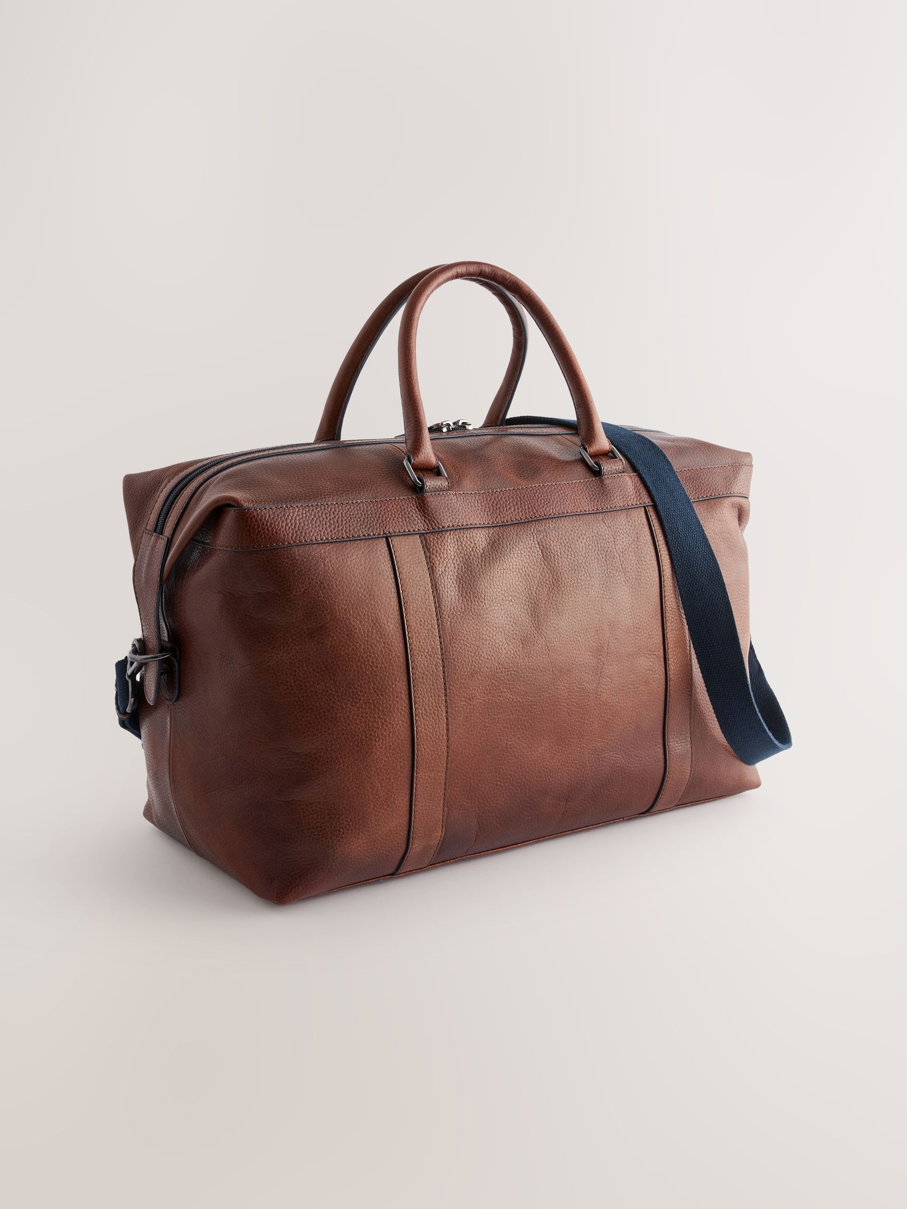 Buy Tan Brown/Navy Blue Leather Weekend Holdall Bag from the Next UK ...