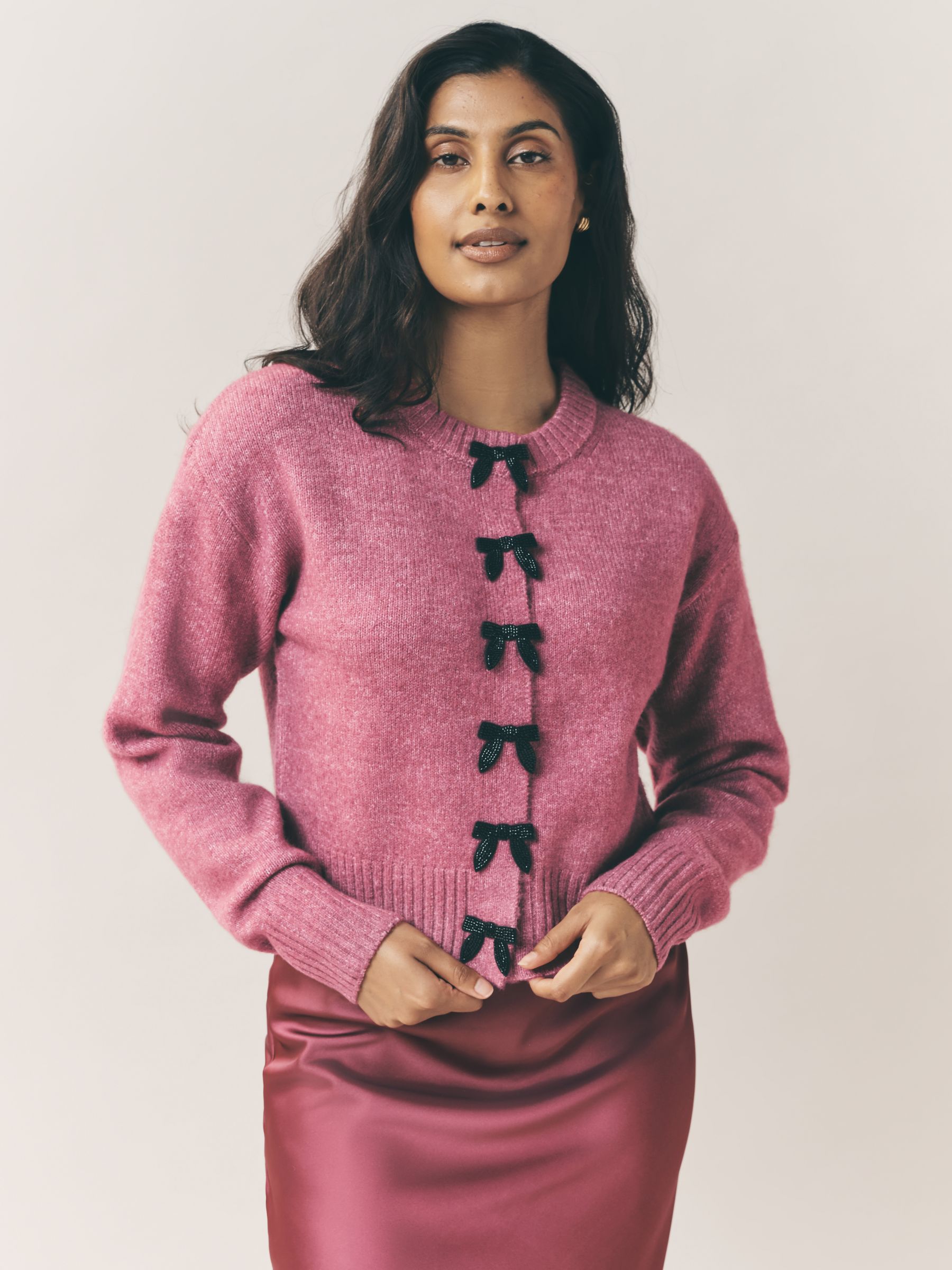 Buy Pink Bows Crew Neck Knitted Cardigan from Next Netherlands
