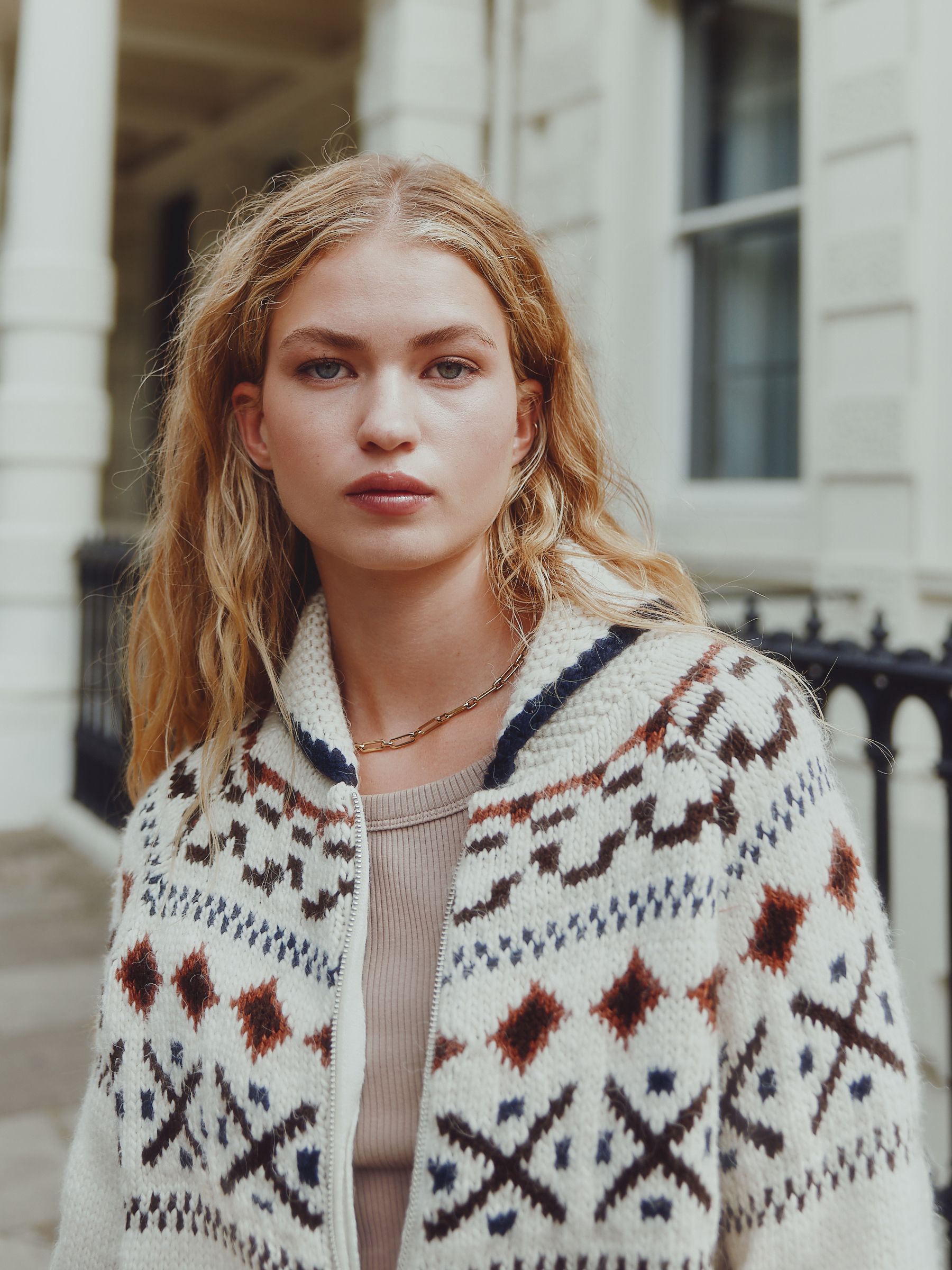 Buy Ecru/Brown Horse Graphic Zip-Up Chunky Cardigan from Next Egypt