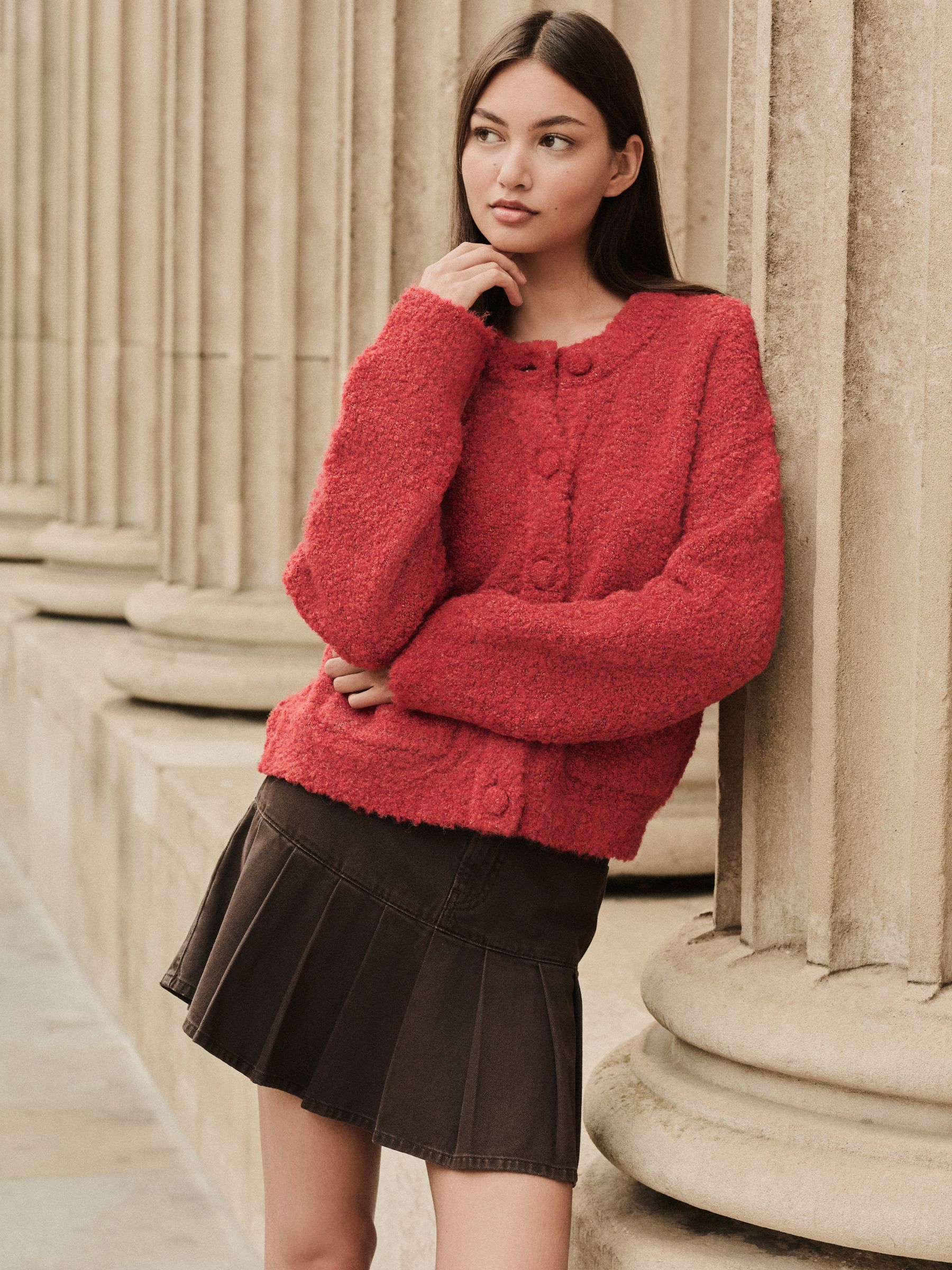 Buy Red Boucle Pocket Crew Neck Cardigan With Wool from the Next UK ...