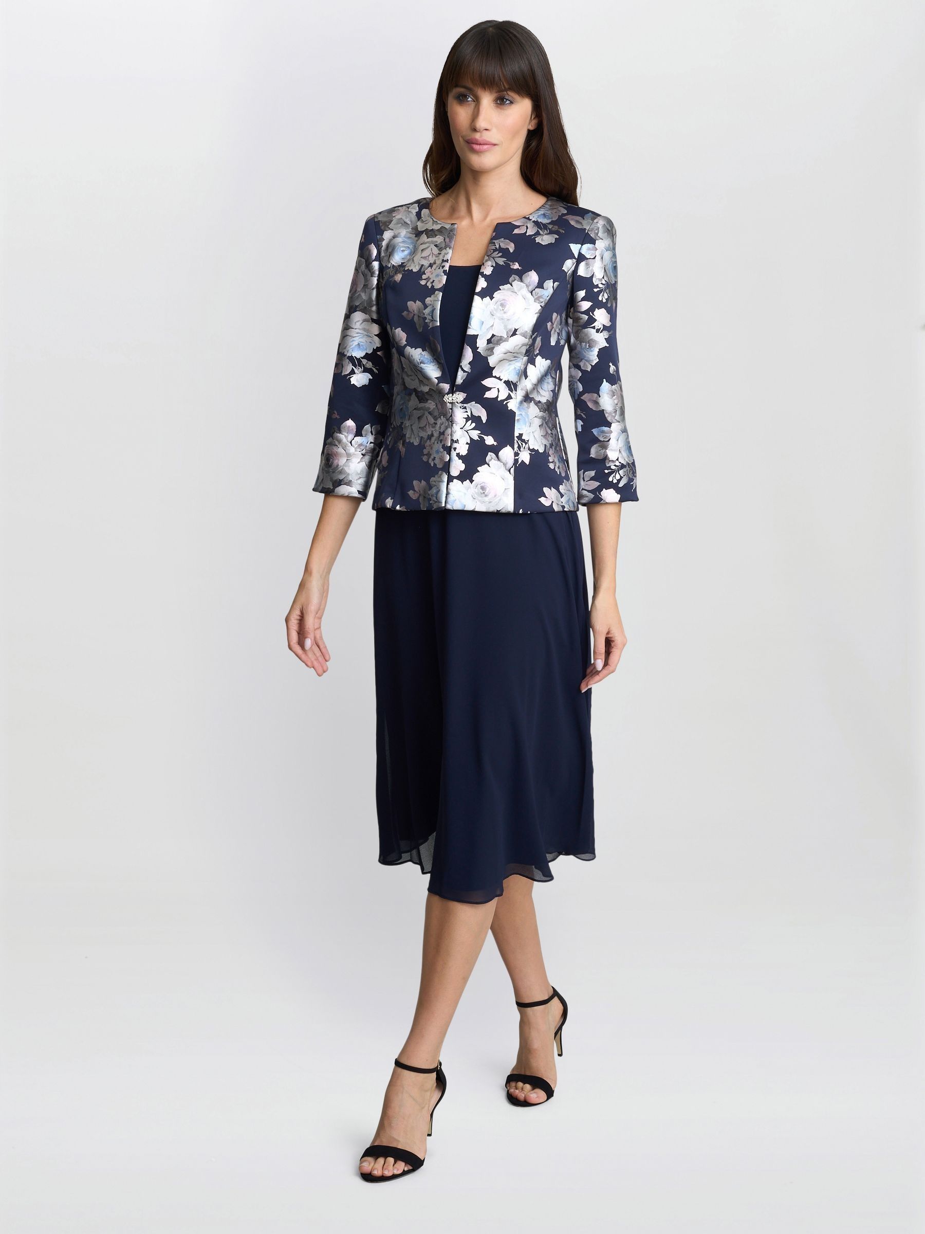 Buy Gina Bacconi Blue Sandra Floral Print Jacquard Jacket And Dress Set ...