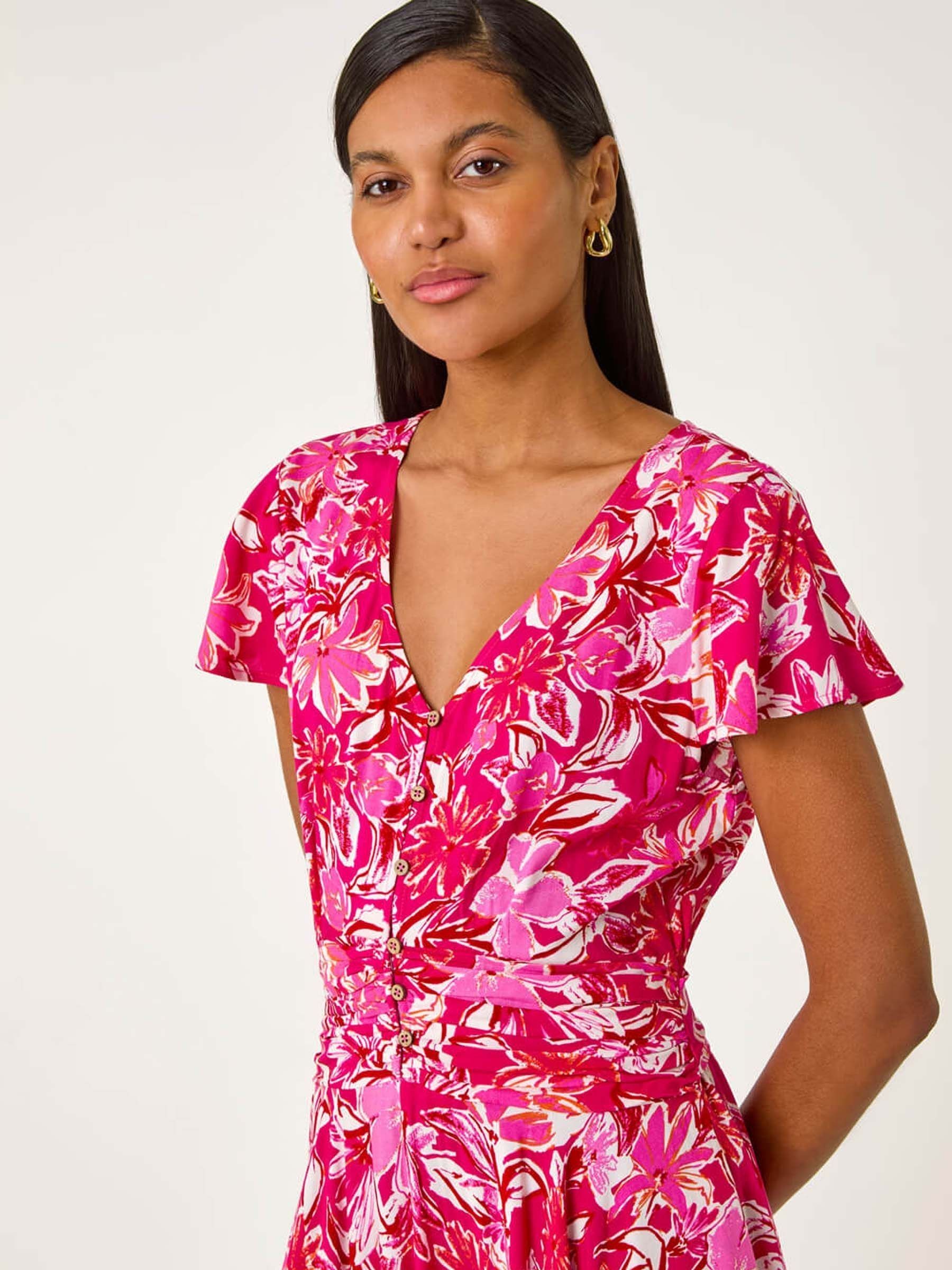 Buy Roman Pink Floral Ruched Waist Maxi Dress from the Next UK online shop