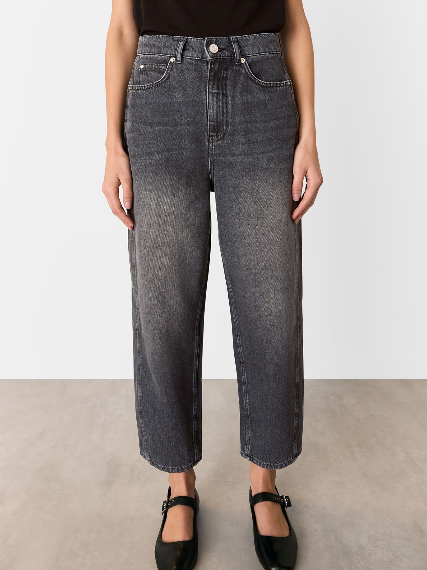 Buy Whistles Grey High Waist Barrel Taper Leg 100% Cotton Jeans from ...