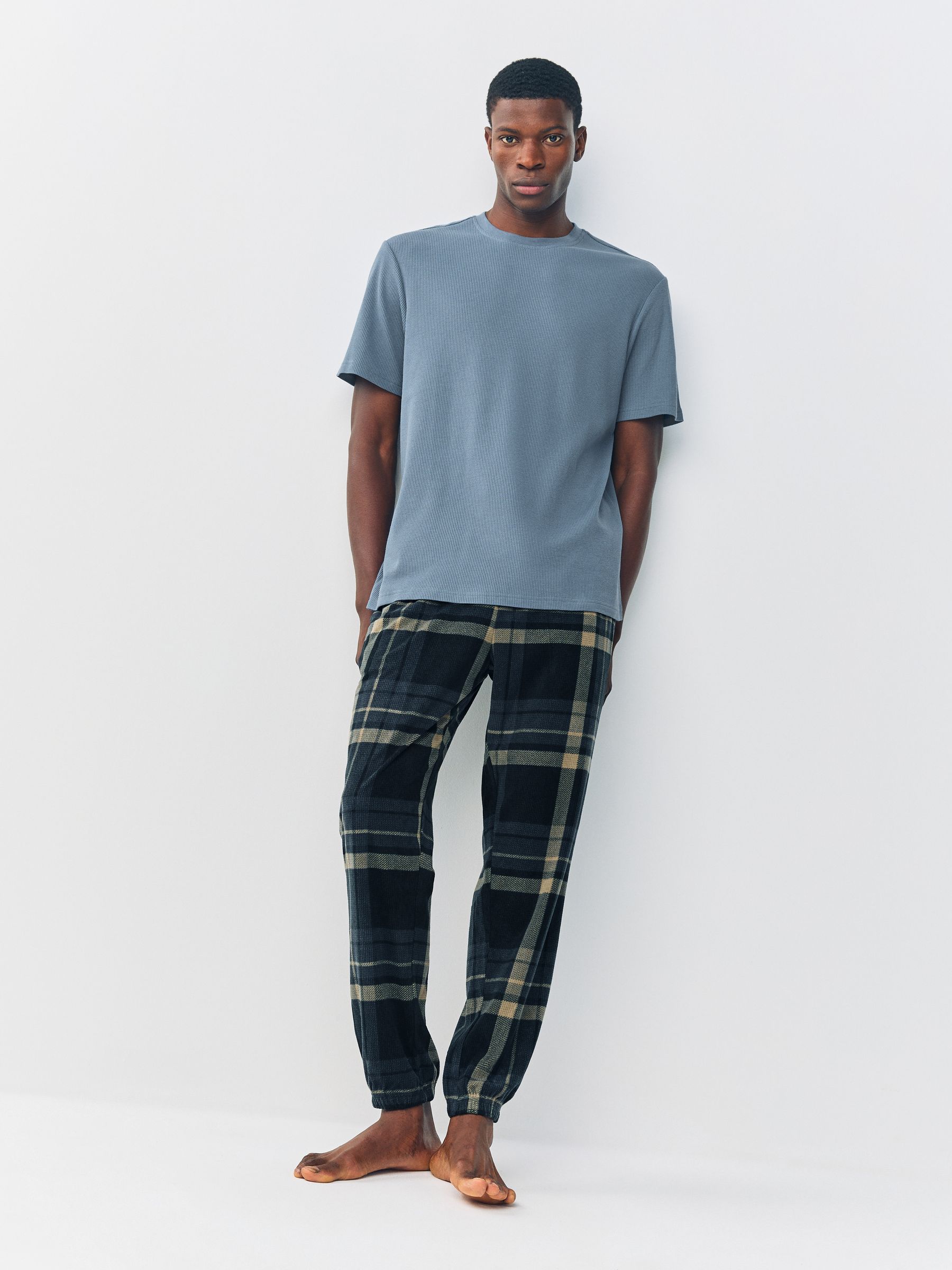 Buy Black Check Textured Cosy Motionflex Cuffed Pyjamas Set from the ...