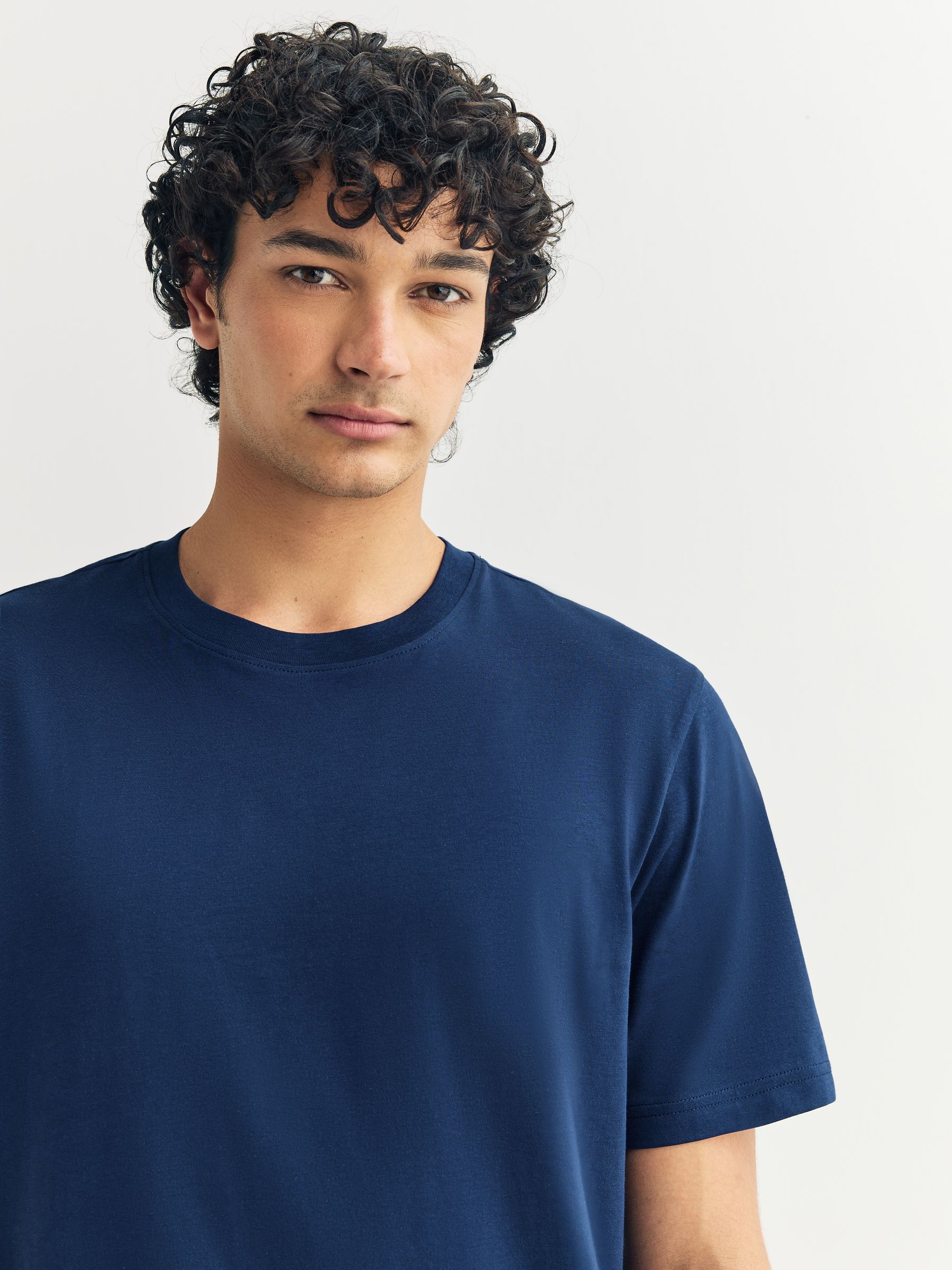 Buy Blue Deep Regular Fit Essential Crew Neck Cotton T-Shirt from the ...
