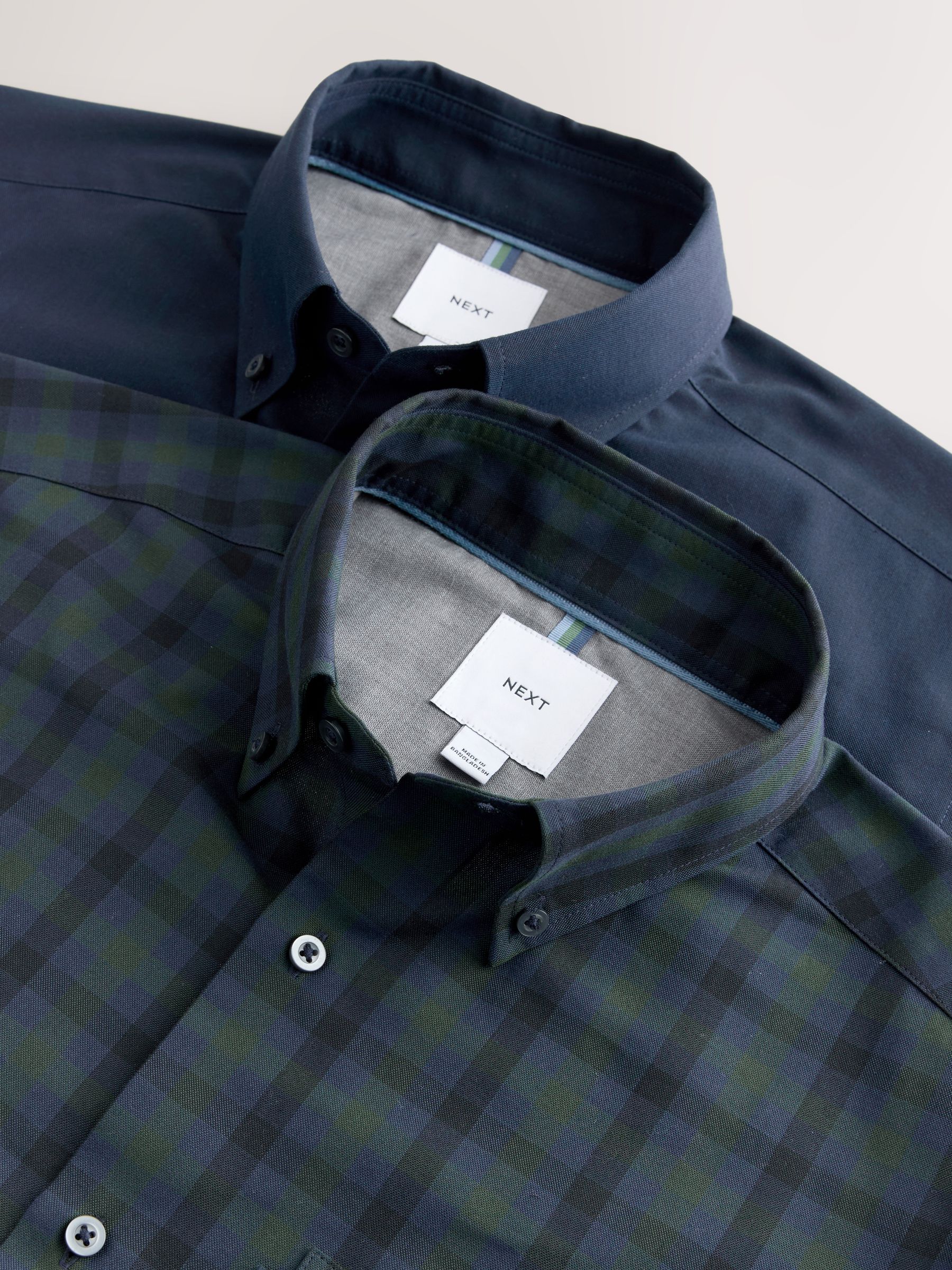 Buy Navy/ Green Blackwatch Check Long Sleeve Oxford Shirts 2 Pack from ...
